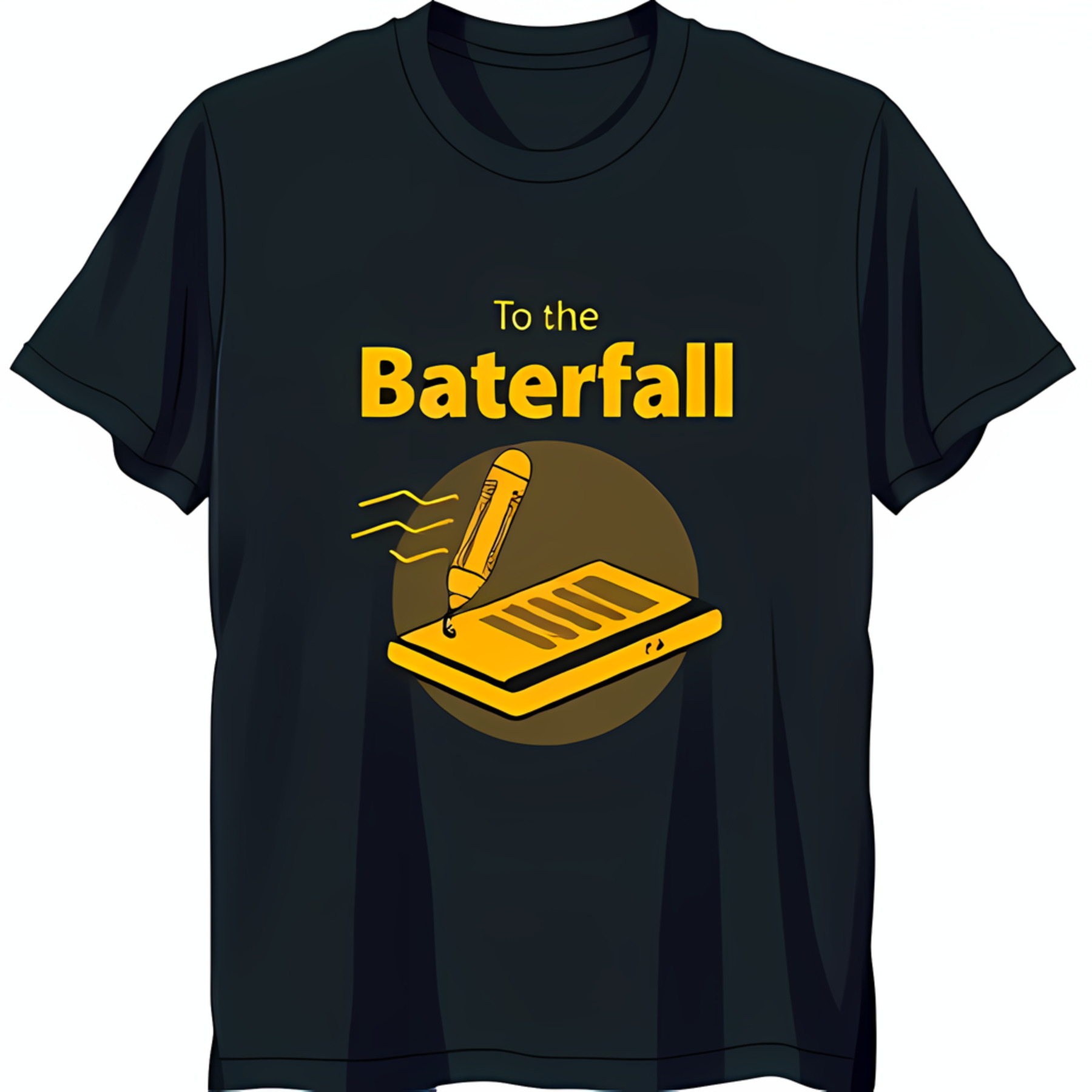 Black T-Shirt with Bold Yellow Flip Phone Graphic & 'To the Waterfall ...