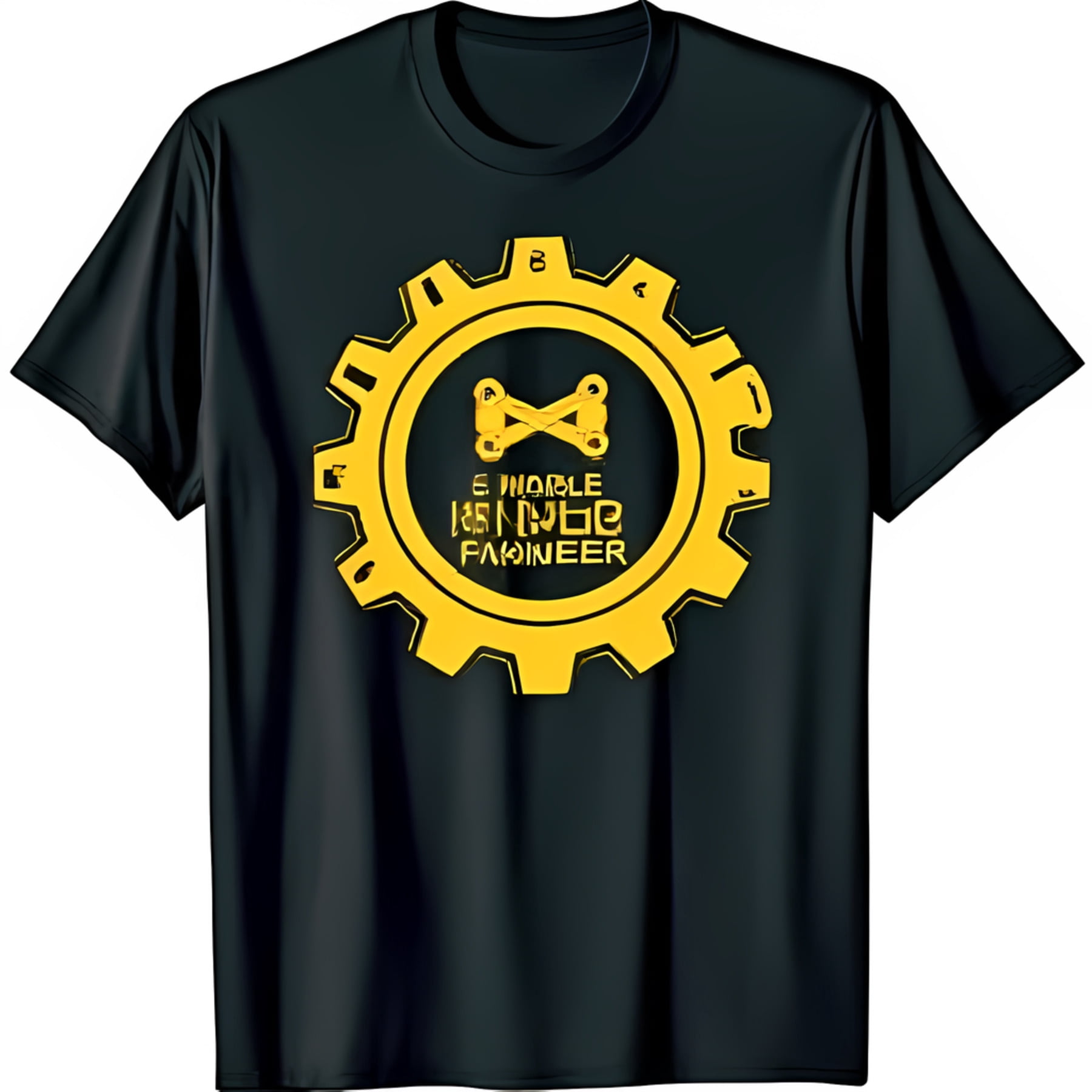 Black T-Shirt with Bold Yellow Gear Graphic and 'ENABLE' Design ...