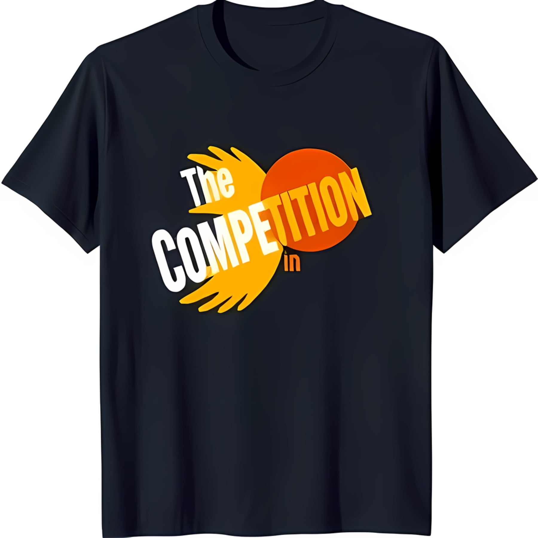 Black T-Shirt with Bold Yellow Hand Graphic & 'The Competition in' Text ...
