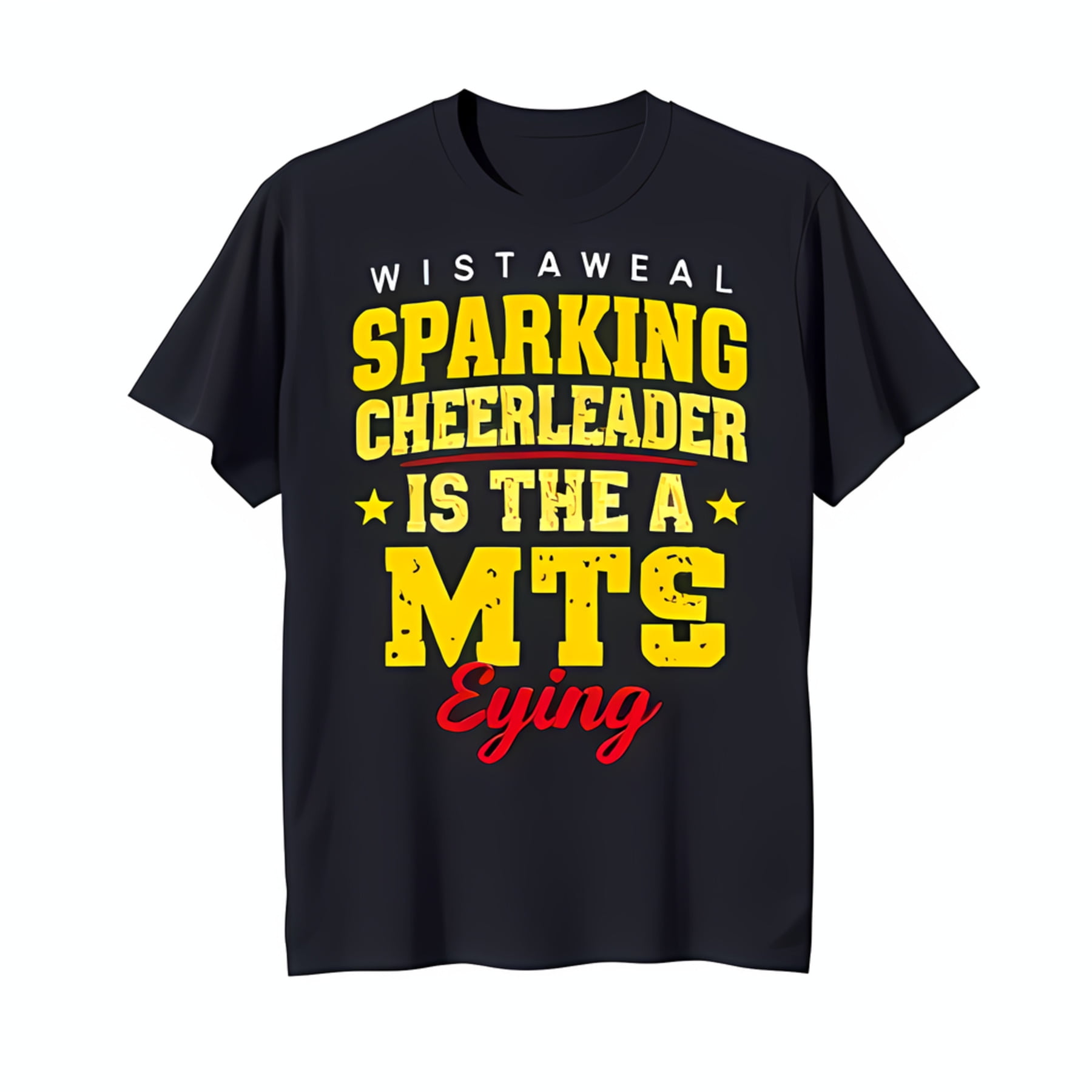 Black T-Shirt with Bold Yellow & Red Cheerleading Design Wistaweal ...