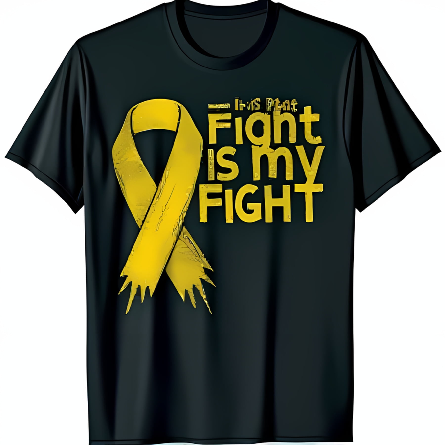 Black T-Shirt with Bold Yellow Ribbon & It s My Fight is My Fight ...
