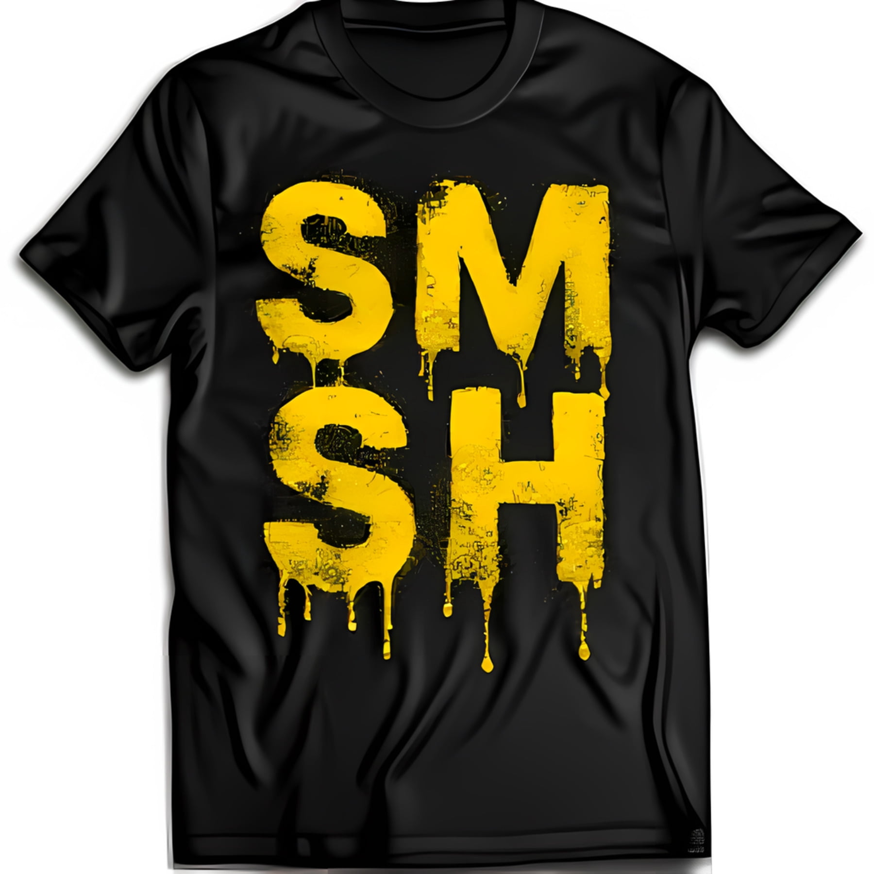 Black T-Shirt with Bold Yellow SMASH Graphic Design Dripping Effect ...