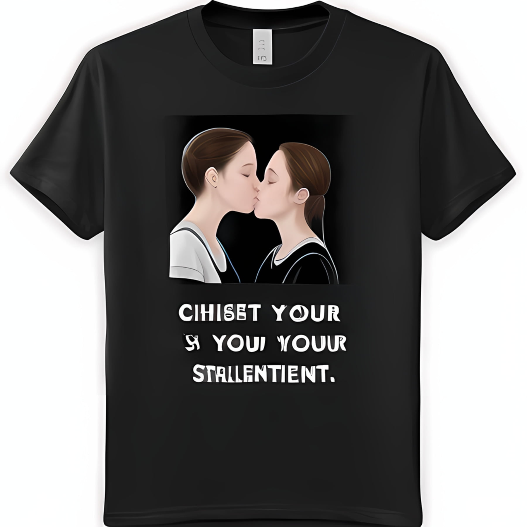 Black T-Shirt with Bold and Provocative Image of Two Women in Intimate ...