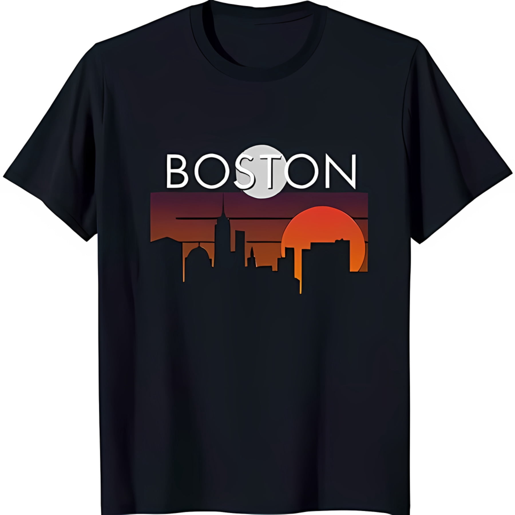 Black T-Shirt with Boston Sunset Graphic Vibrant City Design - Walmart.com