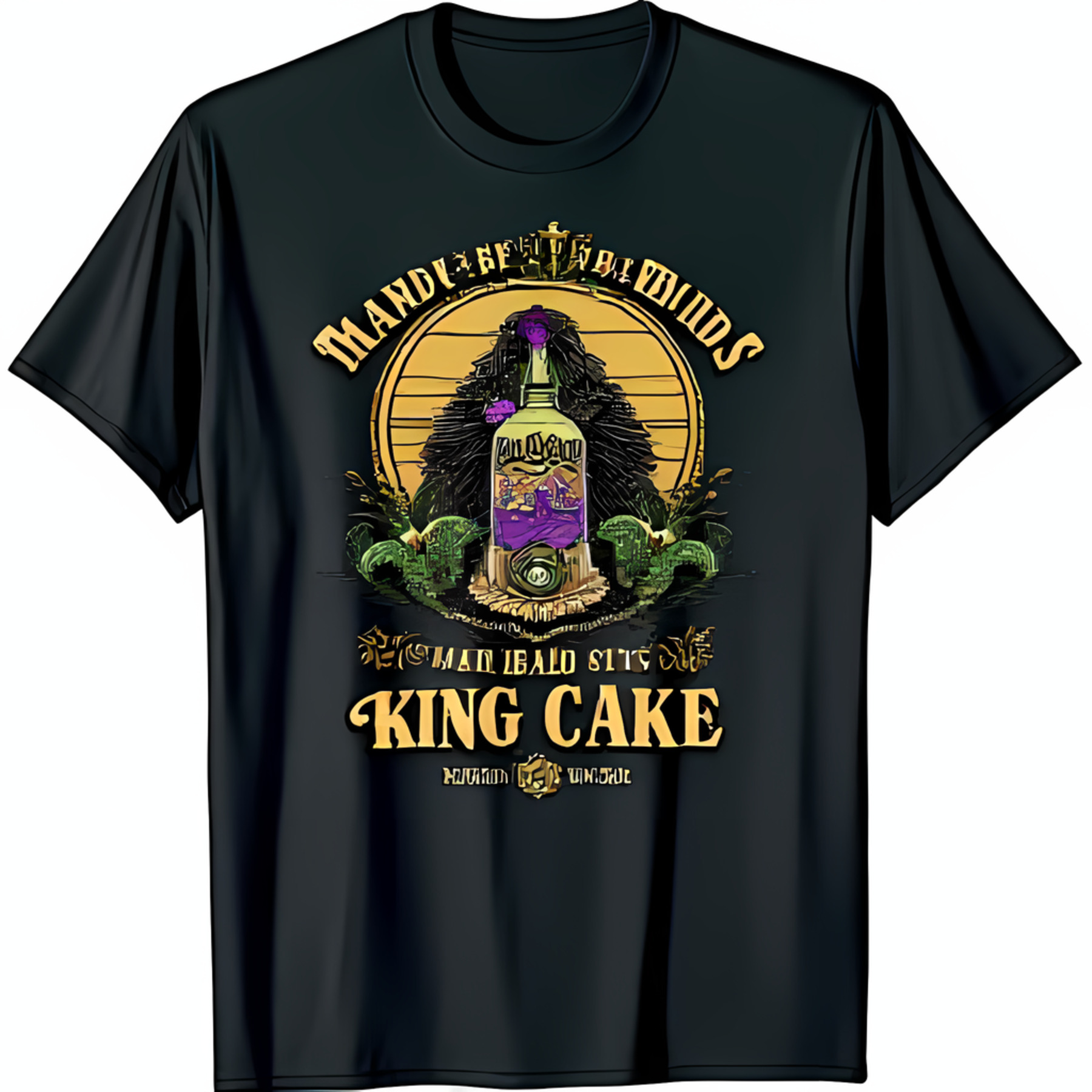 Black T-Shirt with Bottle Gold Crown & Mandy s Beignets Graphic ...