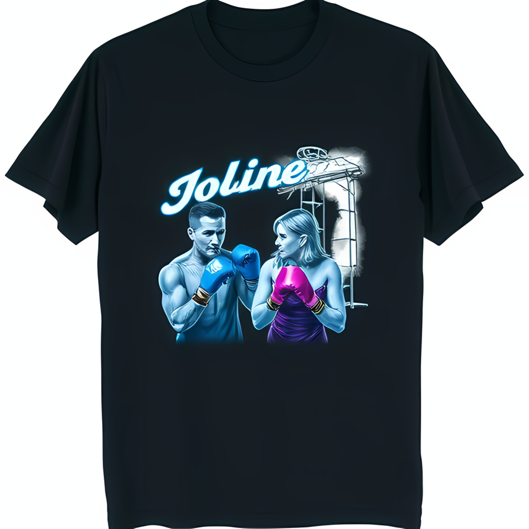 Black T-Shirt with Boxing Graphic Man & Woman in Stance 'Joline' Design ...