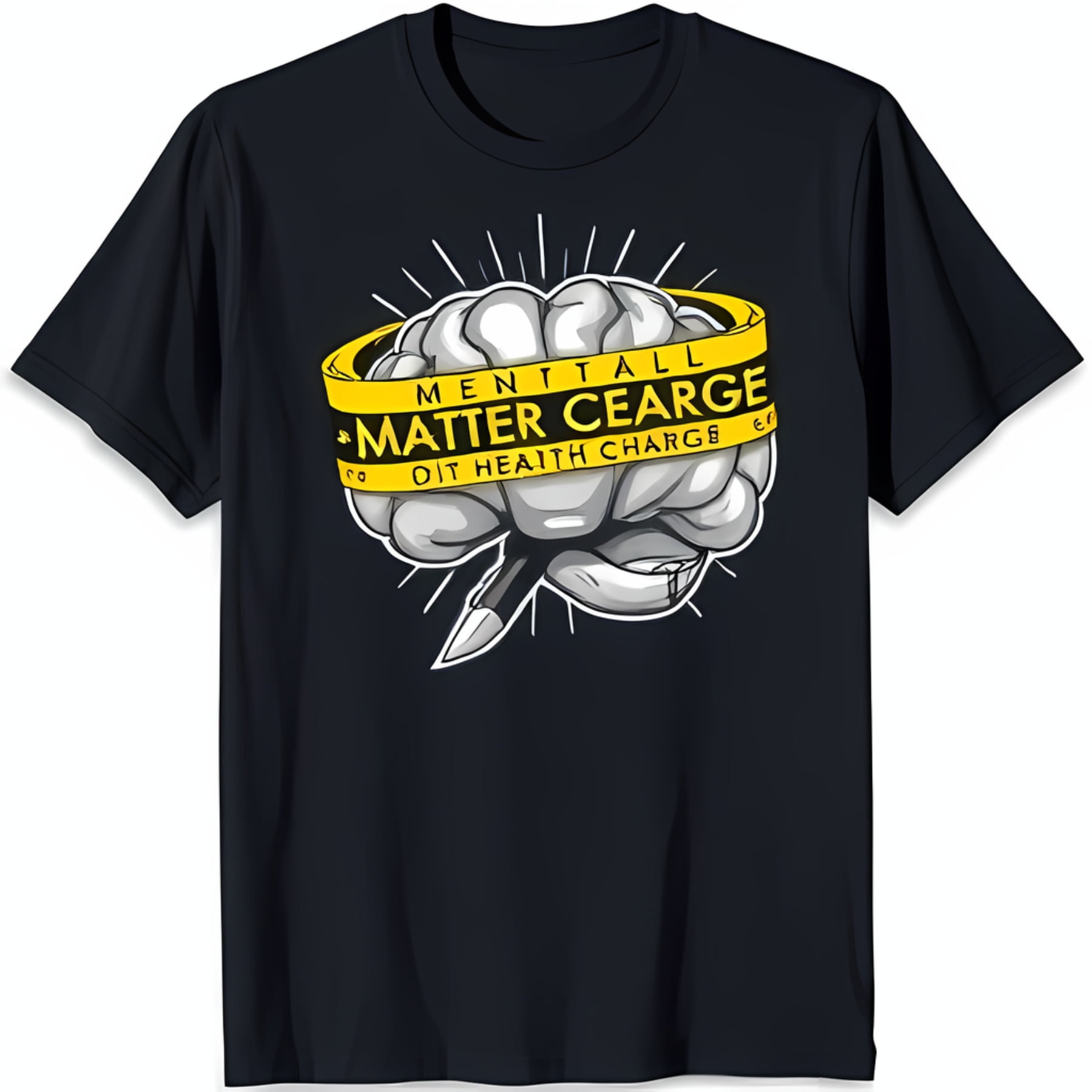 Black T-Shirt with Brain Design and 'Mental Matter Charge' Band Pencil ...