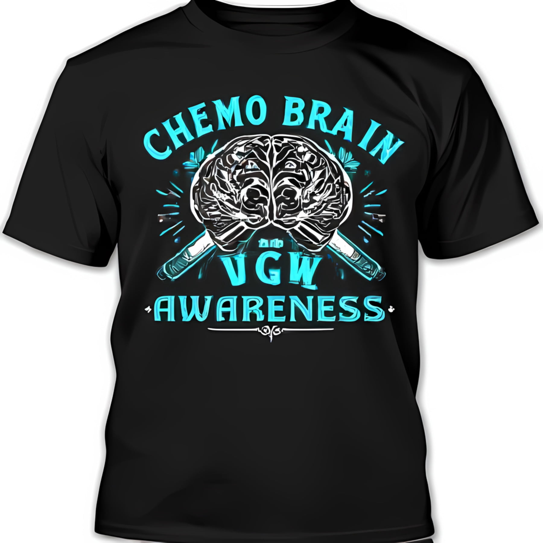 Black T-Shirt with Brain & Vials Graphic Chemo Brain Awareness ...