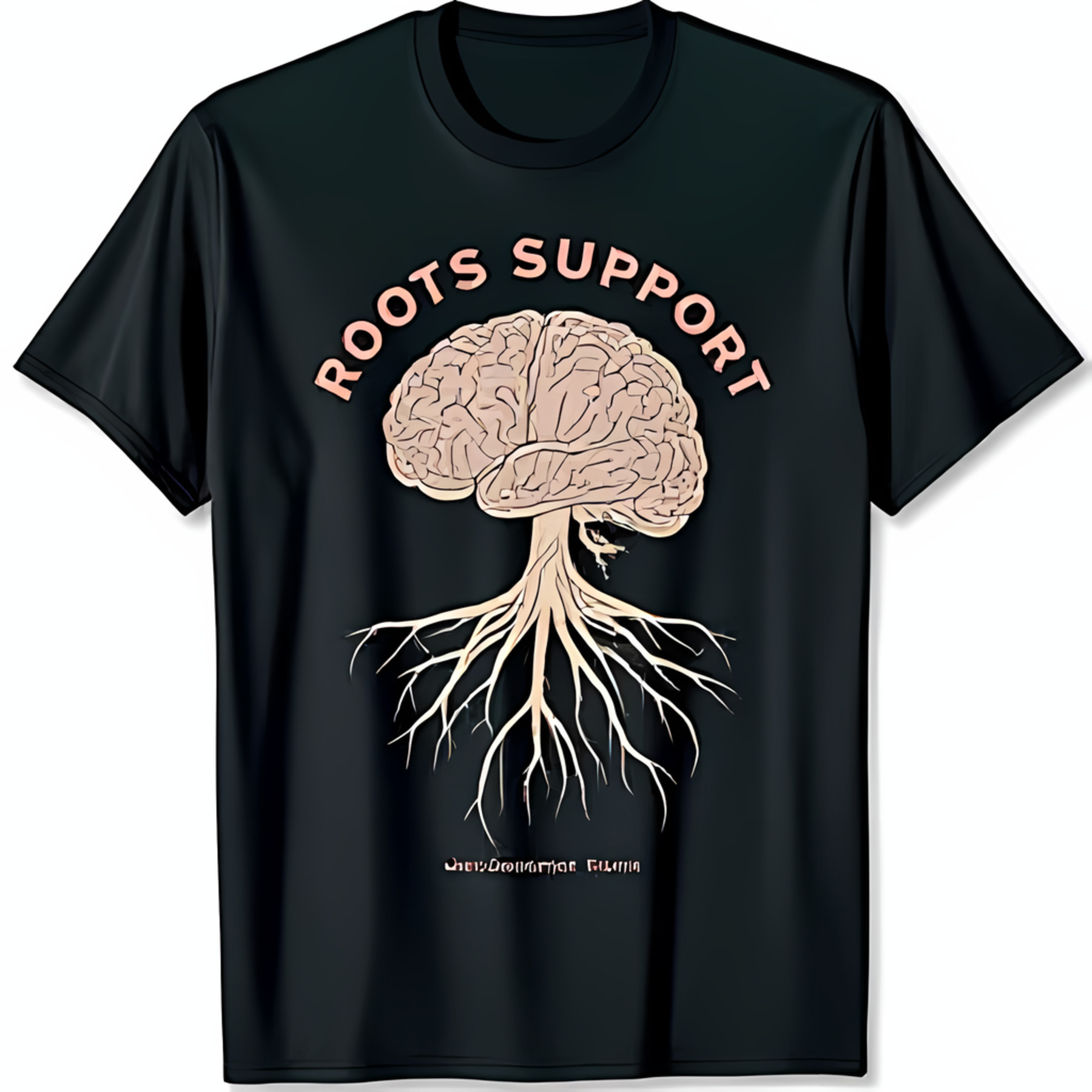 Black T-Shirt with Brain and Roots Design ROOTS SUPPORT Consciousness ...