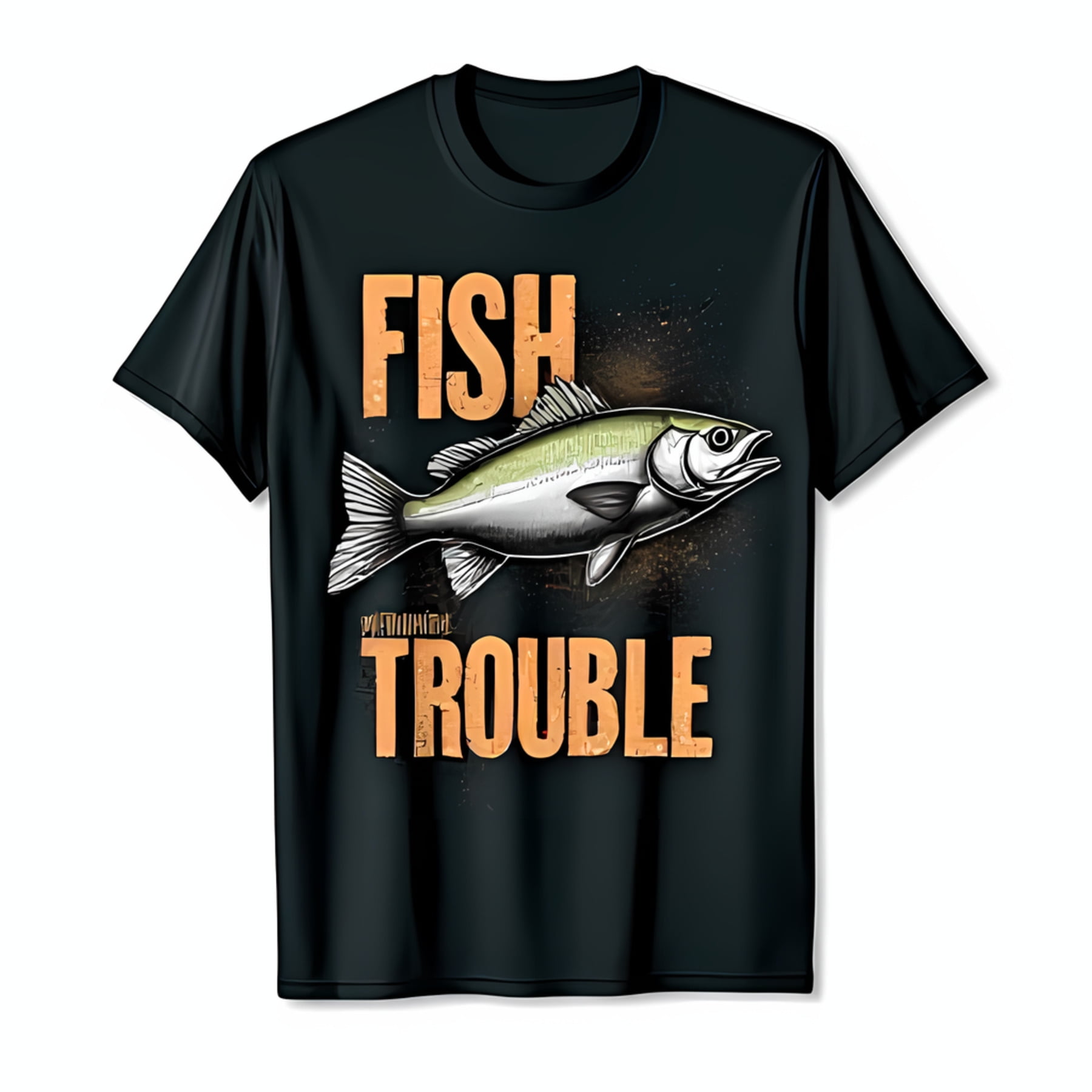 Black T-Shirt with Bright FISH TROUBLE Graphic & Fish Design - Walmart.com