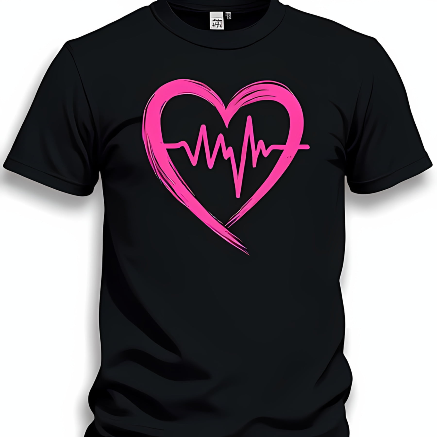 Black T-Shirt with Bright Pink Heart and Bold EKG Line Modern Love ...