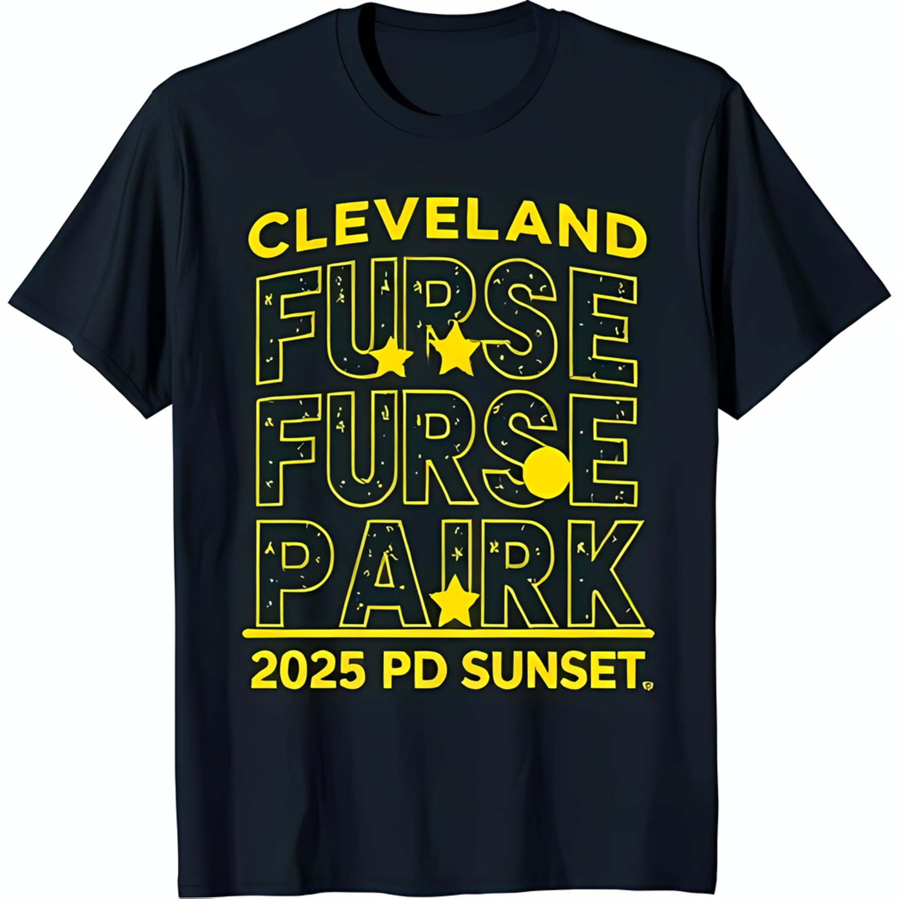 Black T-Shirt with Bright Yellow Graphic: ' FURSE PARK 2025 SUNSET ...