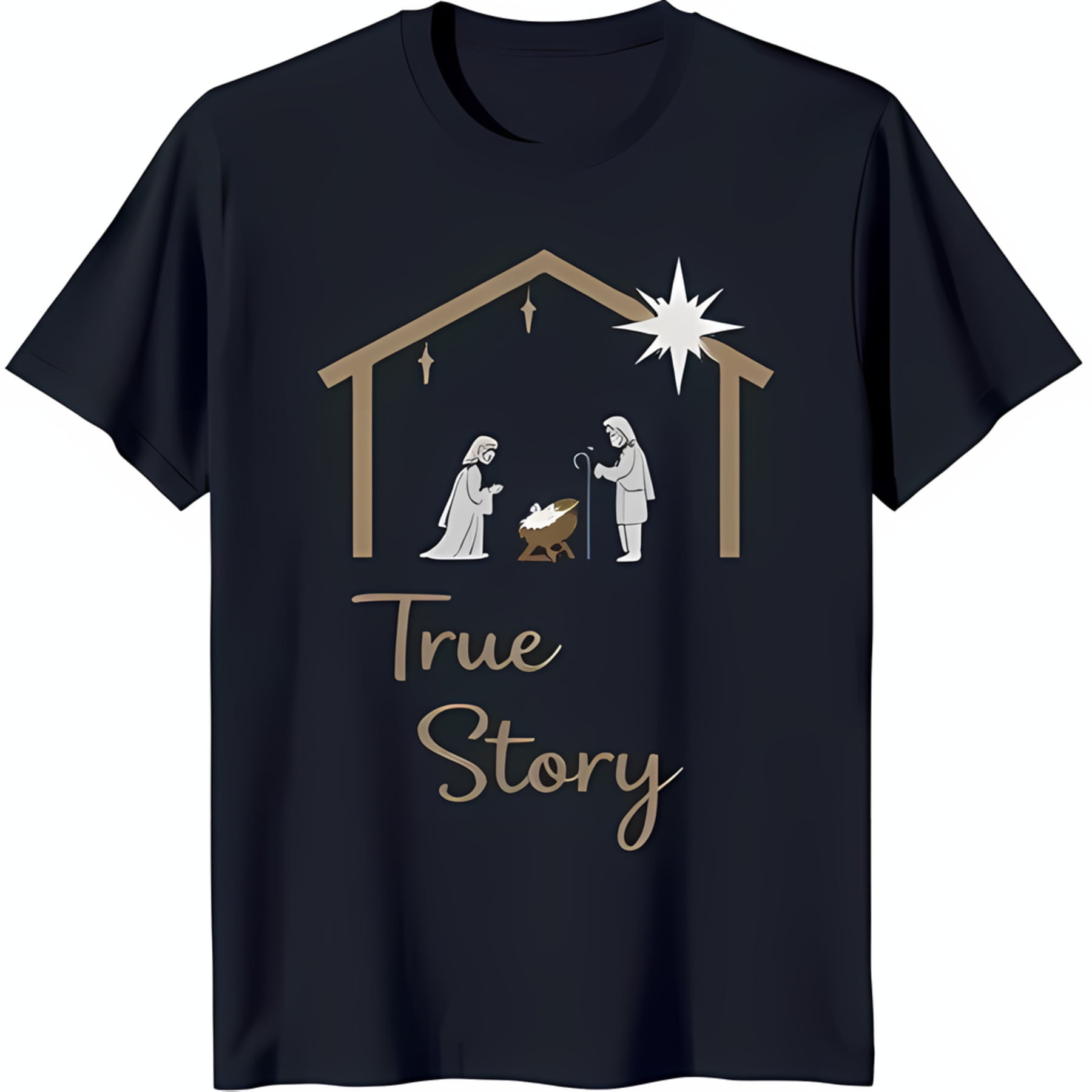 Black T-Shirt with Brown Nativity Scene True Story Design - Walmart.com