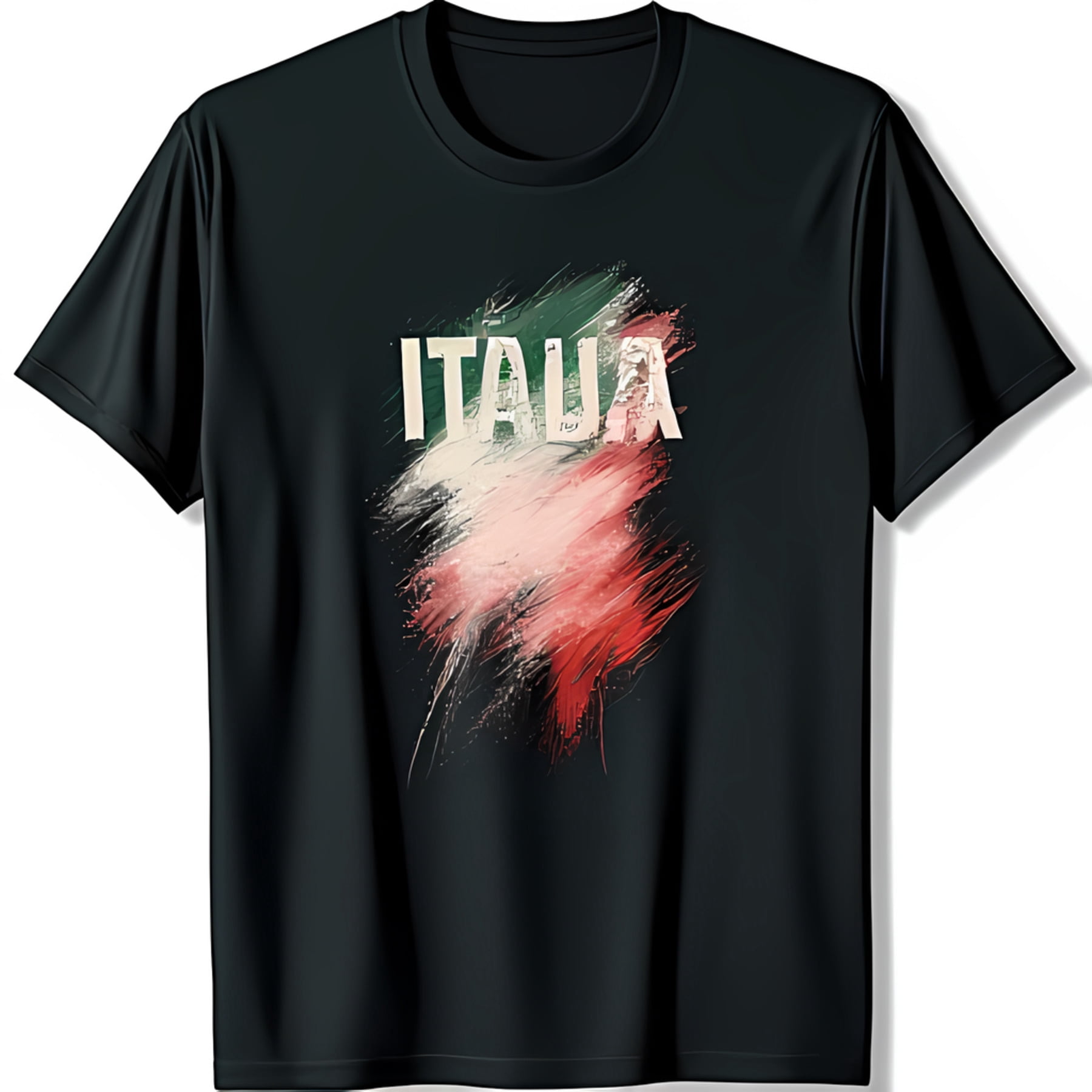 Black T-Shirt with Brushstroke Italian Design & ITALIA Print Short ...