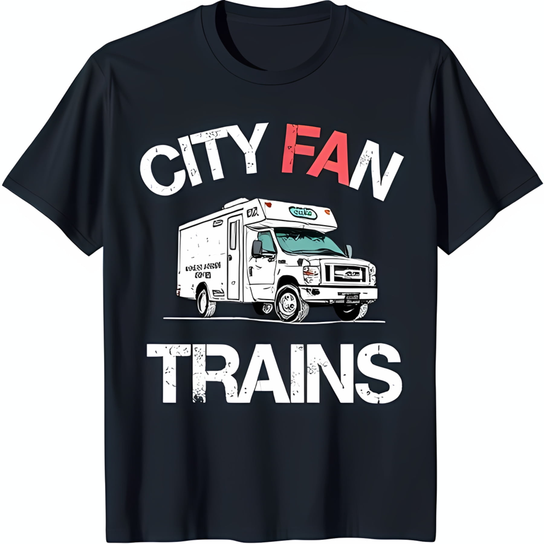 Black T-Shirt with 'CITY FAN TRAINS' Graphic & Design Support Homeless ...