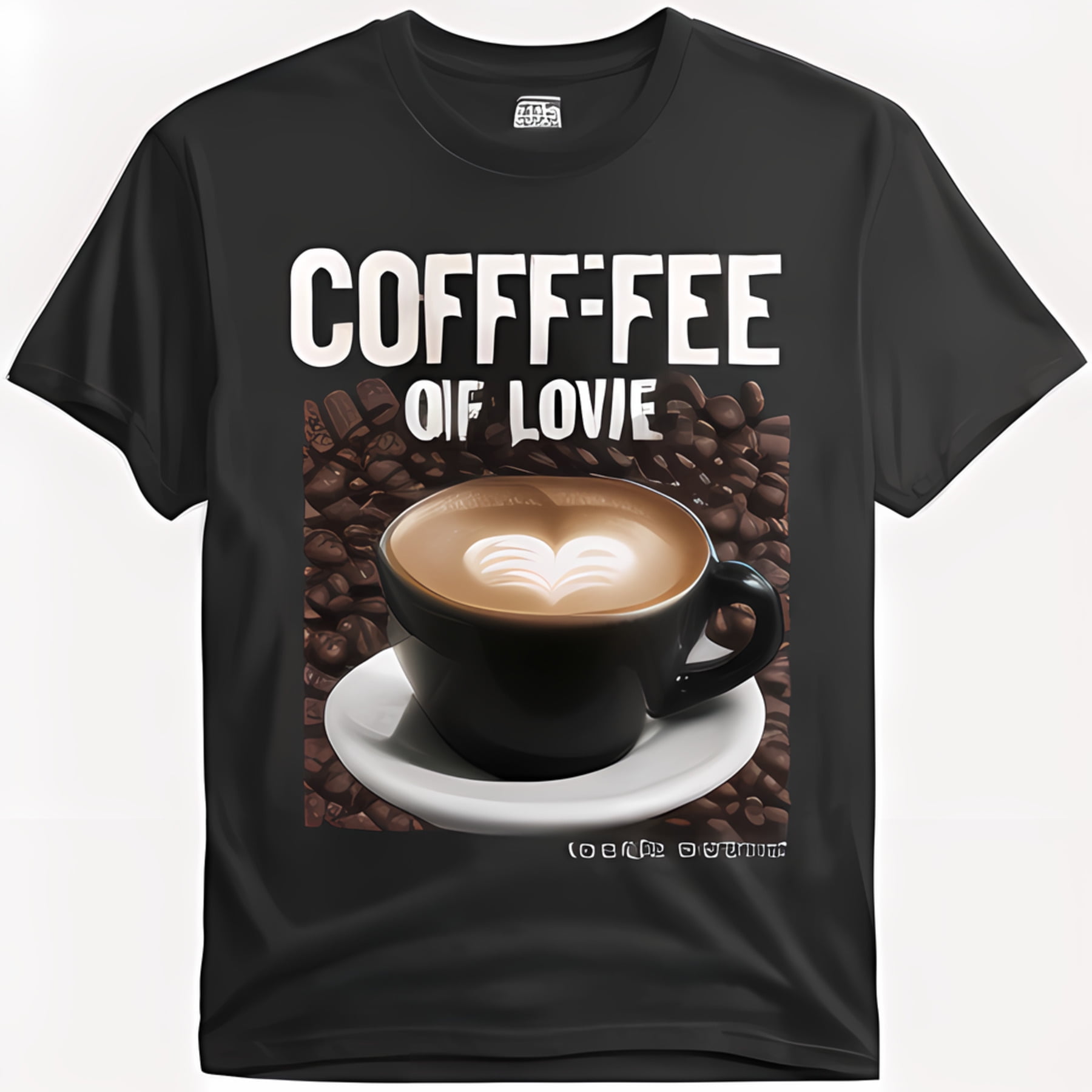 Black T-Shirt with 'COFFEE OF LOVE' Graphic Print and Cappuccino Cup ...