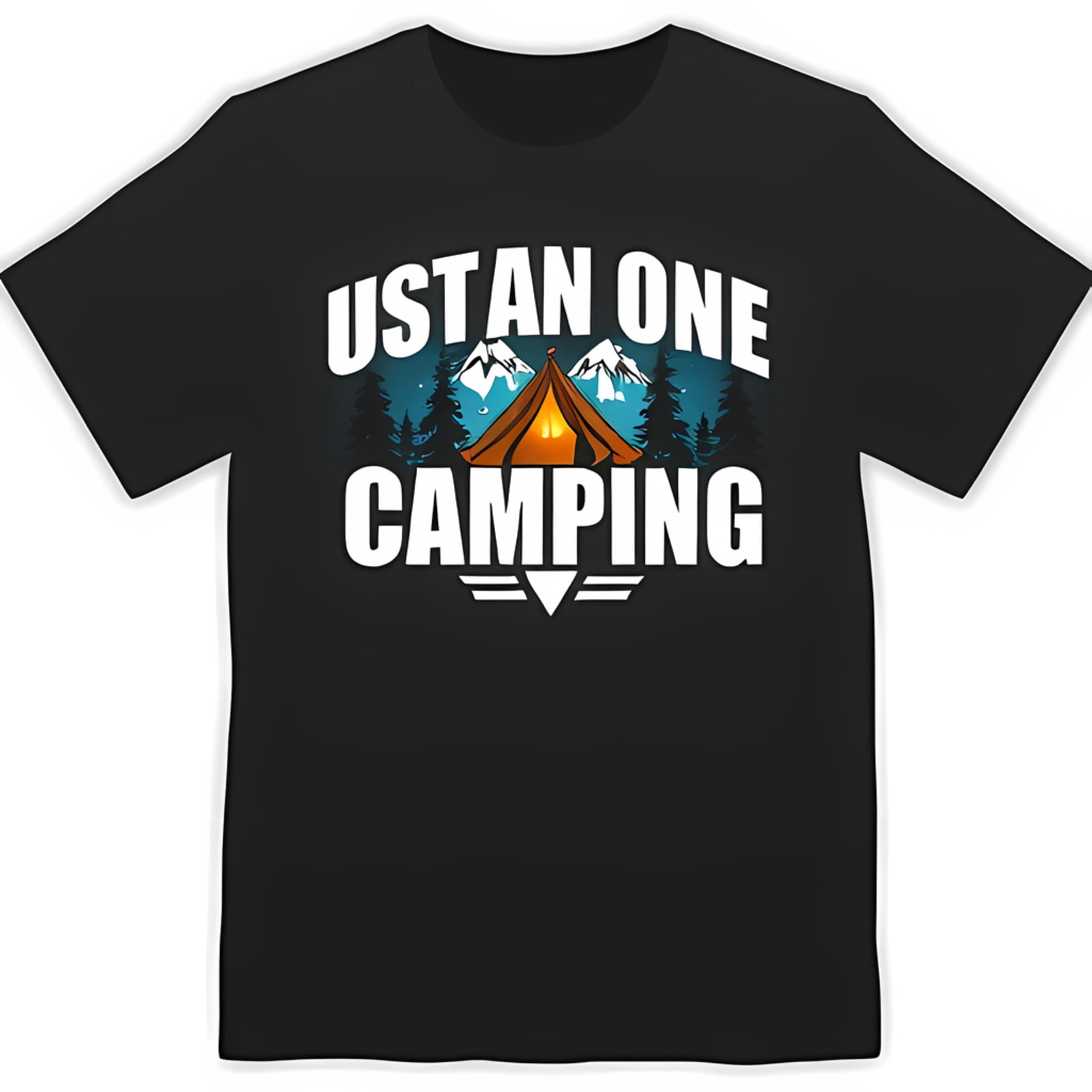 Black T-Shirt with Camping Tent Graphic & 'Just One Camping' Text ...