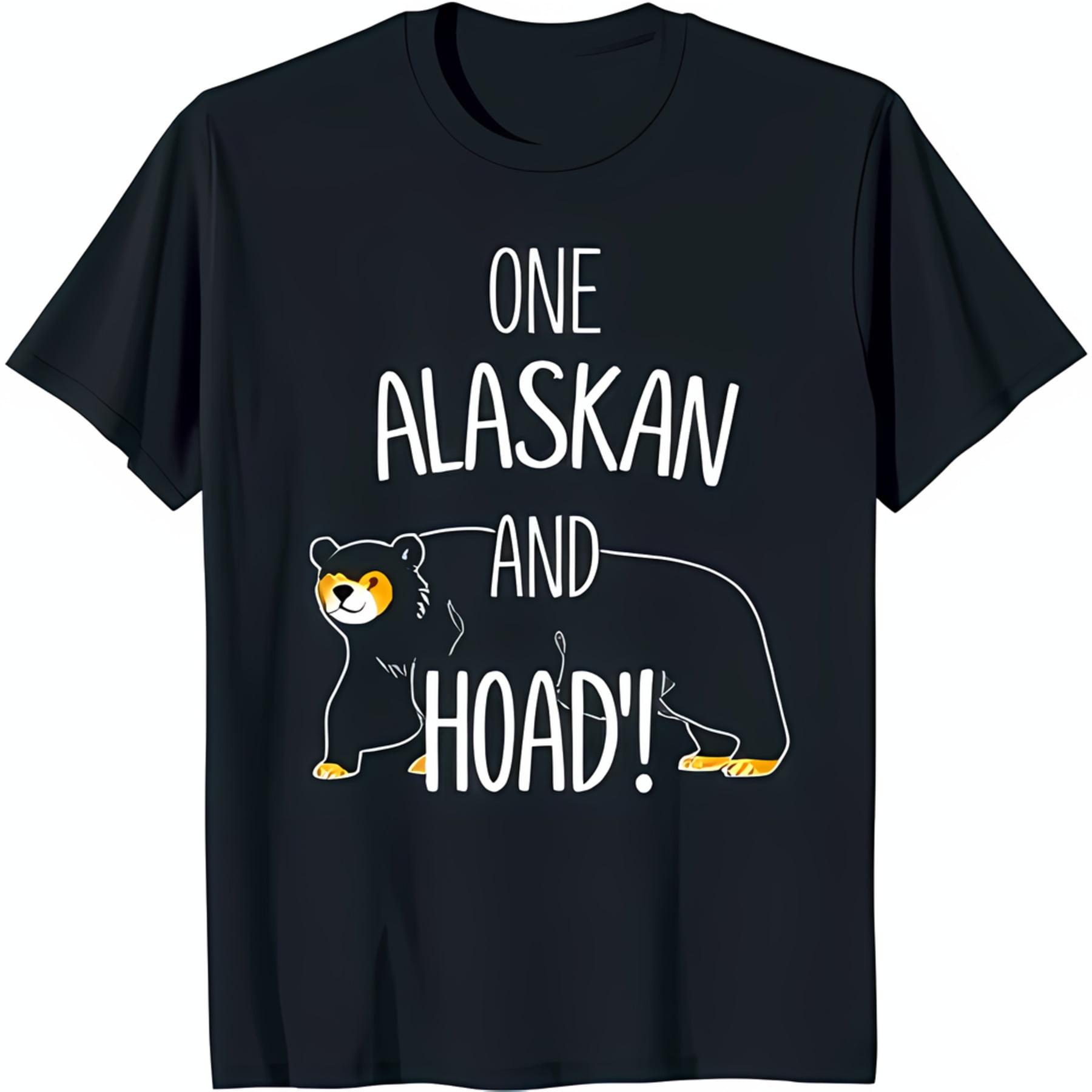 Black T-Shirt with Cartoon Black Bear Illustration & 'One Alaskan and ...