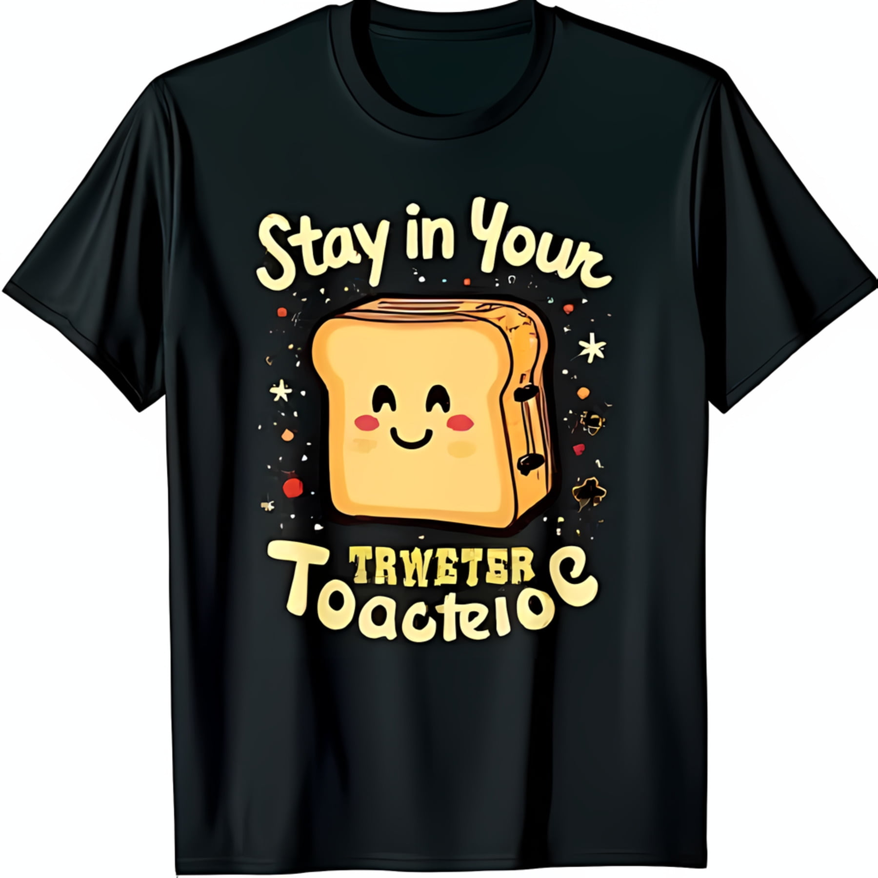 Black T-Shirt with Cartoon Bread in Toaster Stay in Your Tweter ...