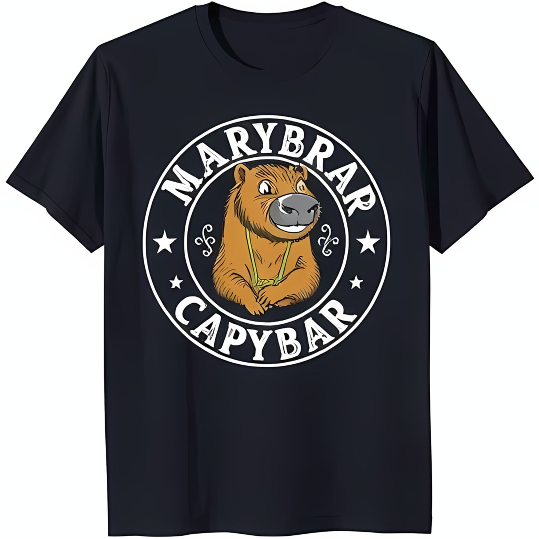Black T-Shirt with Cartoon Capybara Star & 'Marybrar Capybar' Design ...