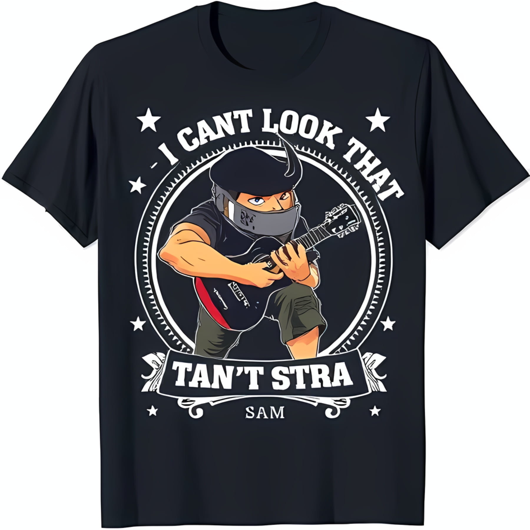 Black T-Shirt with Cartoon Character in Playing 'I Can't Look That Tan ...