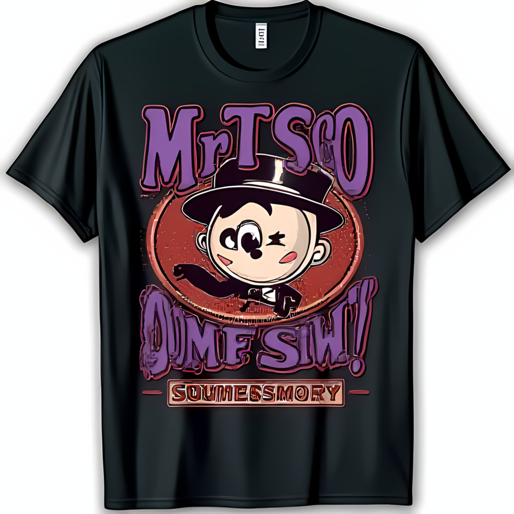 Black T-Shirt with Cartoon Character in Top Hat Mr T sco Design with ...
