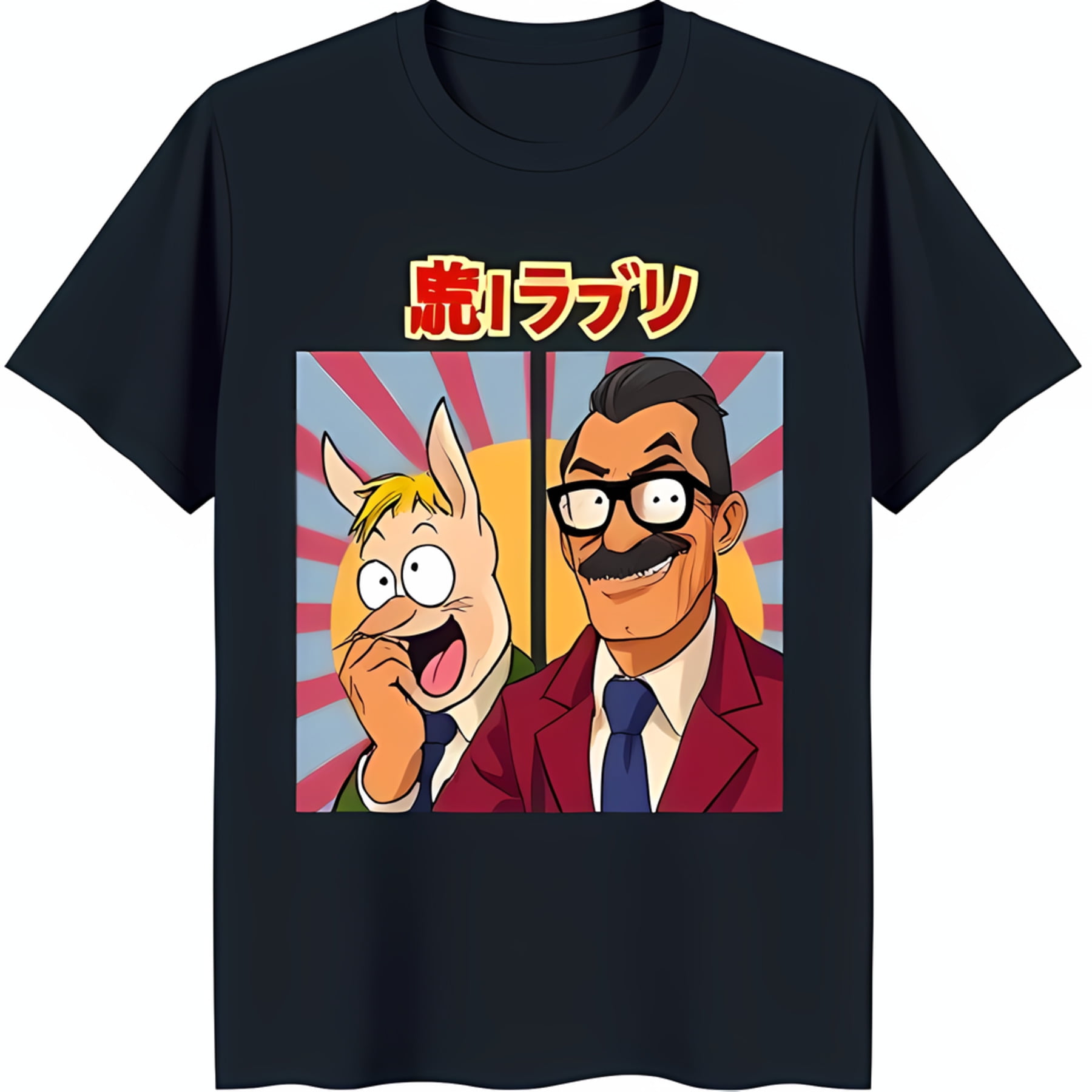 Black T-Shirt with Cartoon Characters: Prank Graphic Fun Design for All ...