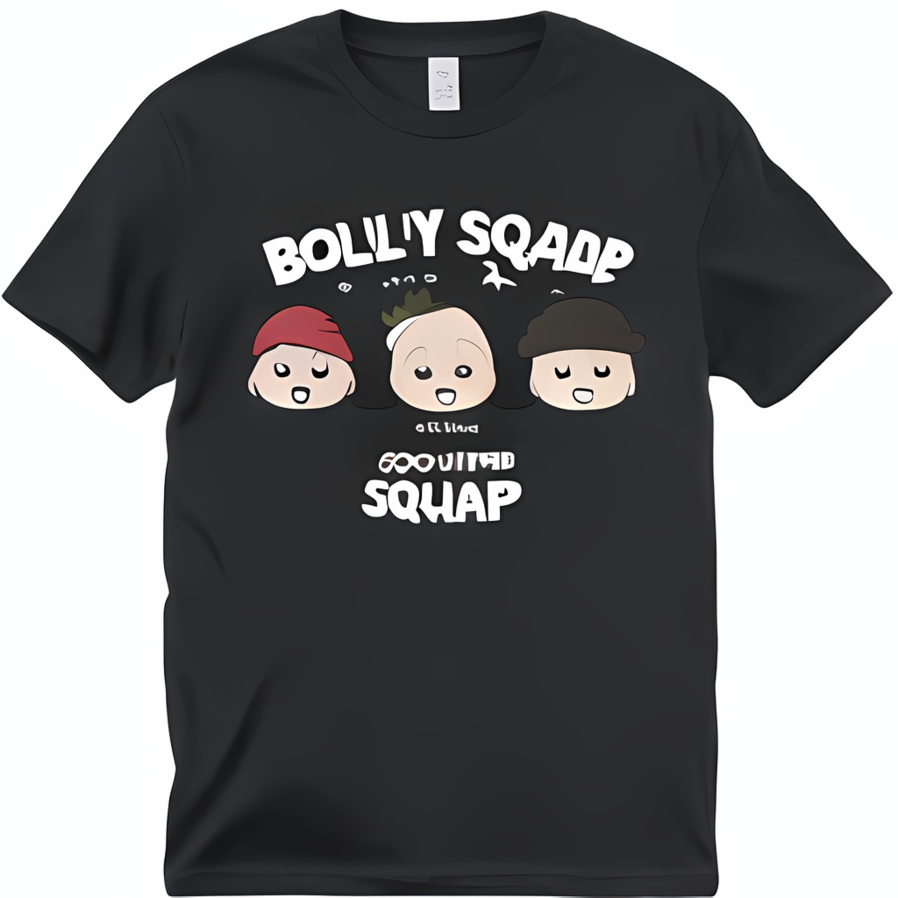 Black T-Shirt with Cartoon Faces Graphic Bolly Squad Design - Walmart.com
