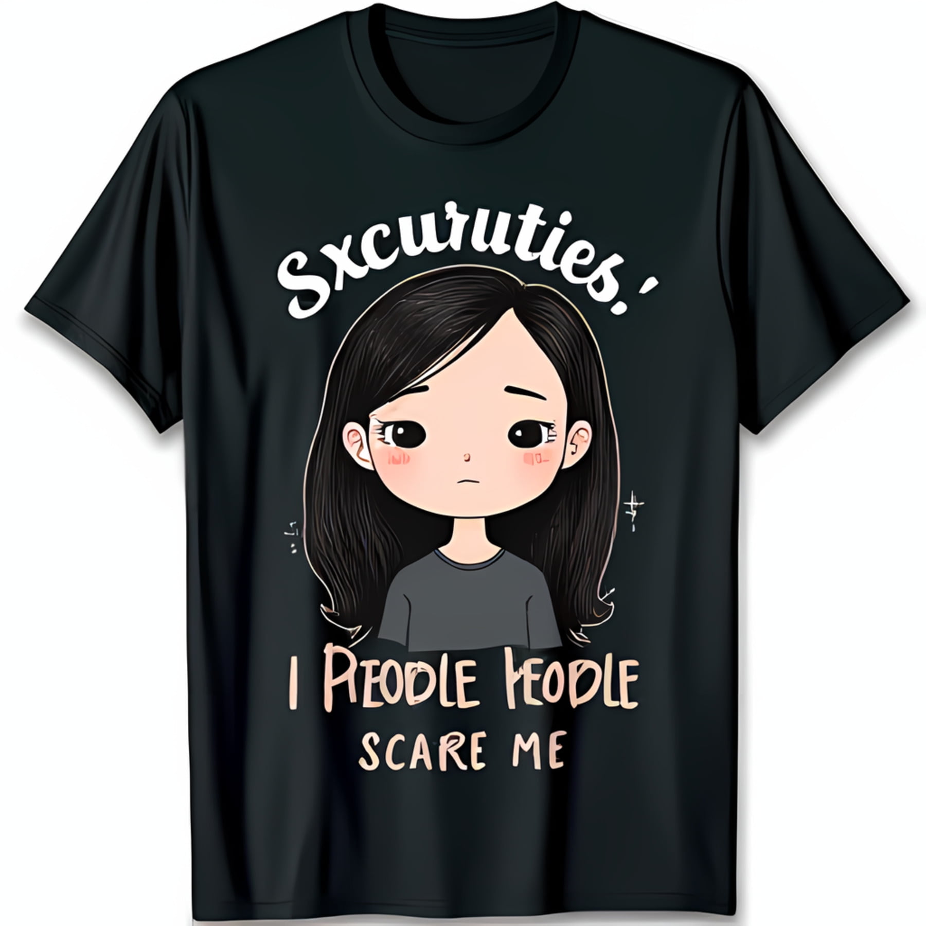 Black T-Shirt with Cartoon Girl Graphic: Scuruties Design for ...