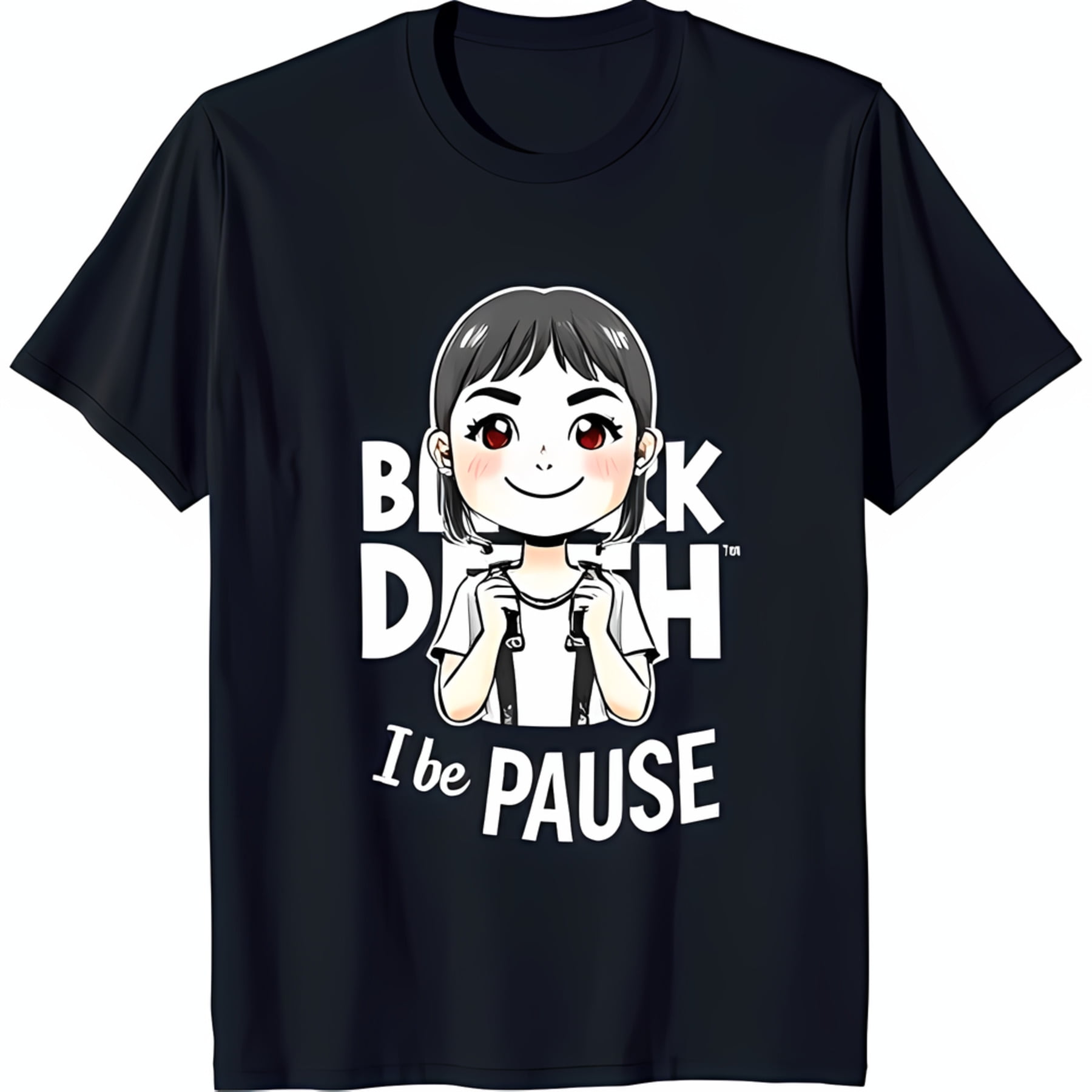 Black T-Shirt with Cartoon Girl Red Eyes & 'Black Death I be PAUSE ...
