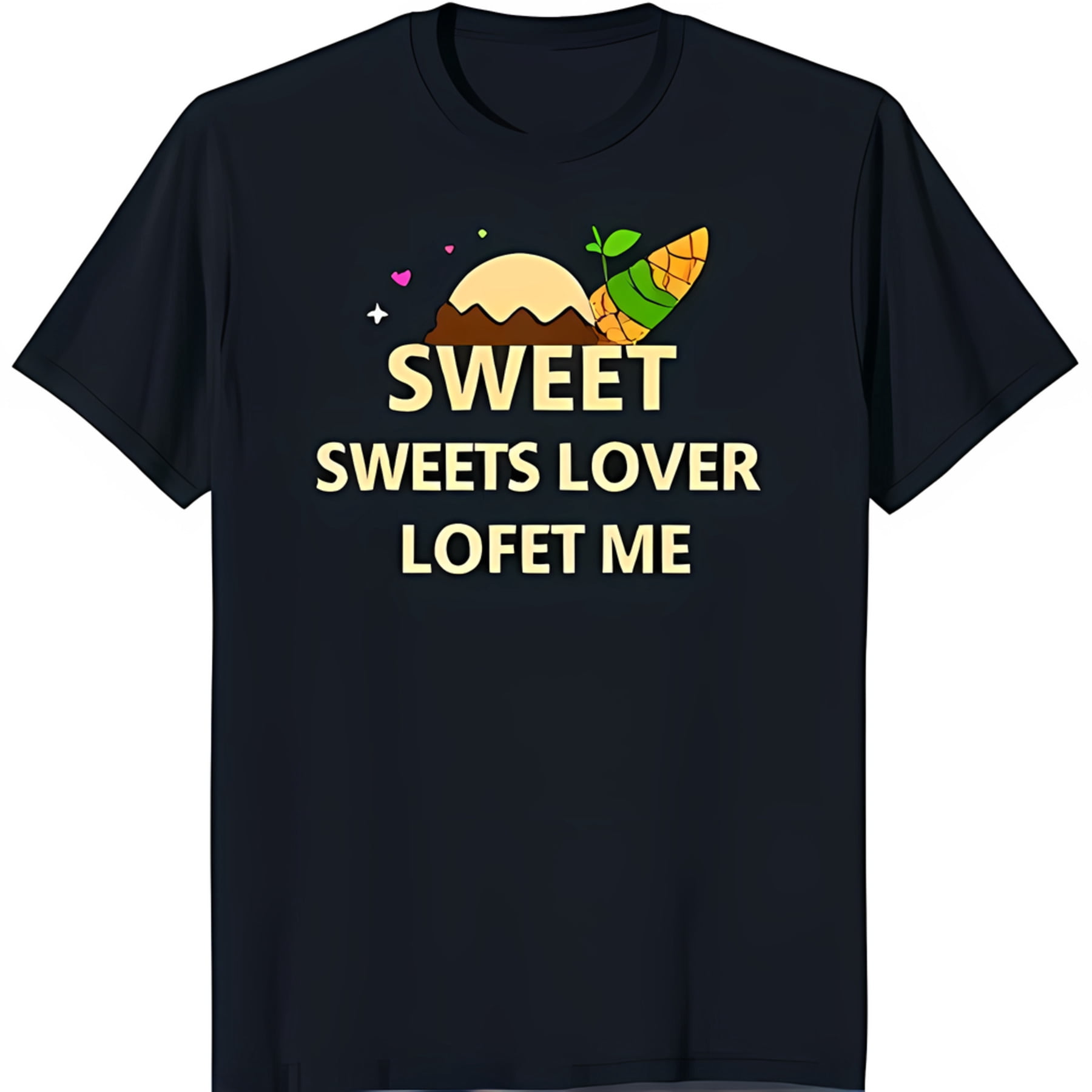 Black T-Shirt with Cartoon Ice Cream & Cherry 'Sweet Sweets Lover Lofet ...