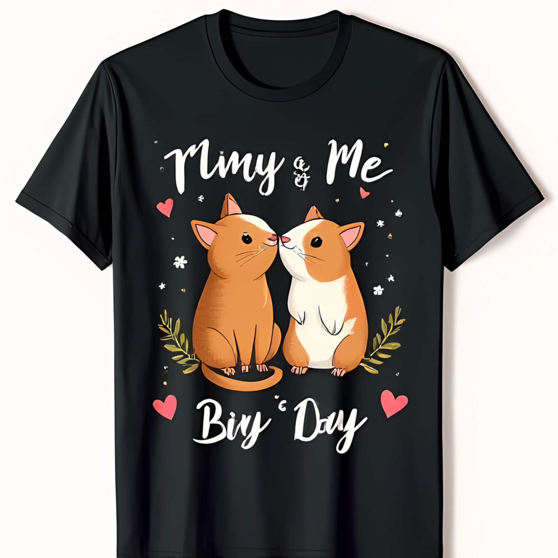 Black T-Shirt with Cartoon Kissing Hearts & Flowers Himy & Me Biry Day ...