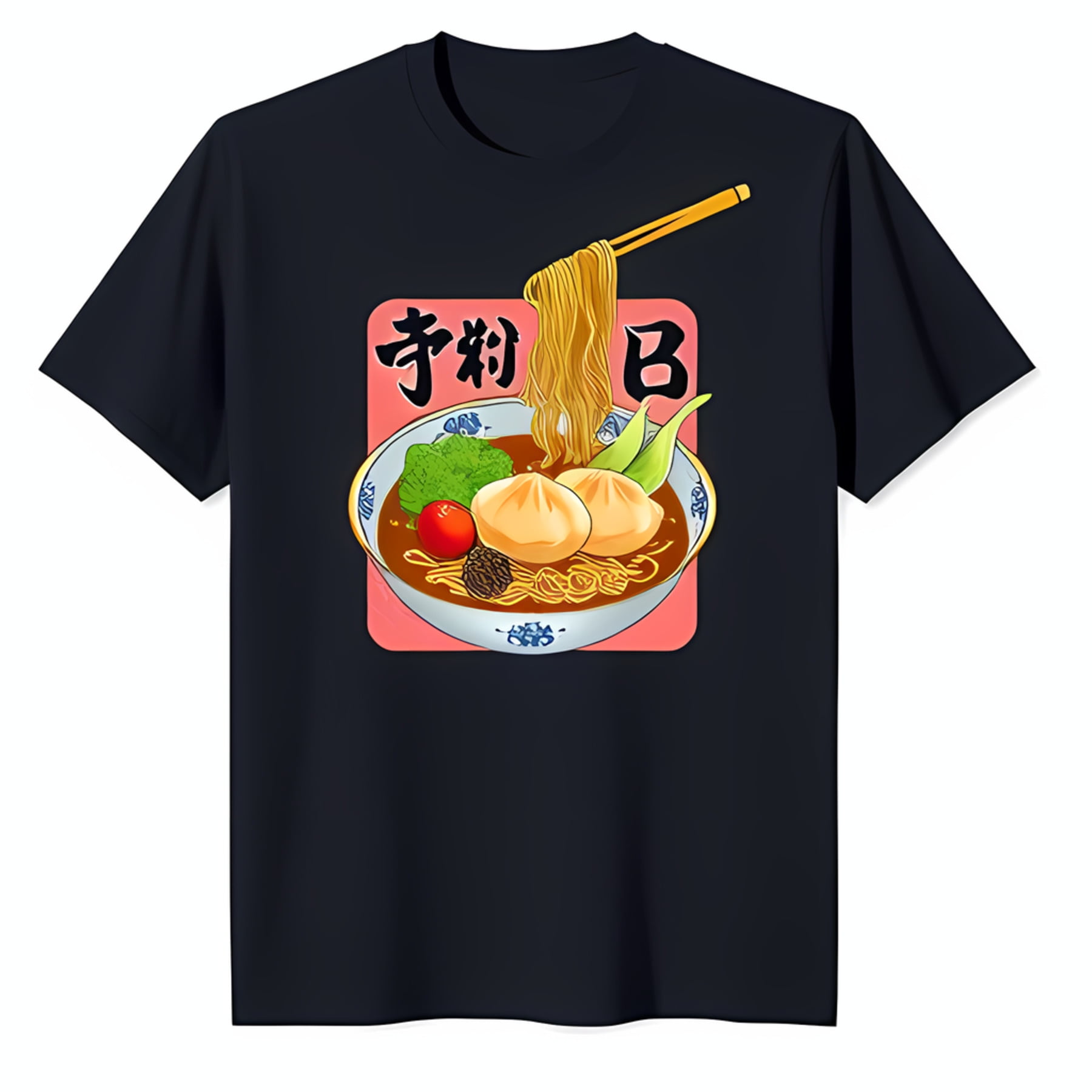 Black T-Shirt with Cartoon Ramen Design 'I Love Ramen' in Japanese Fun ...