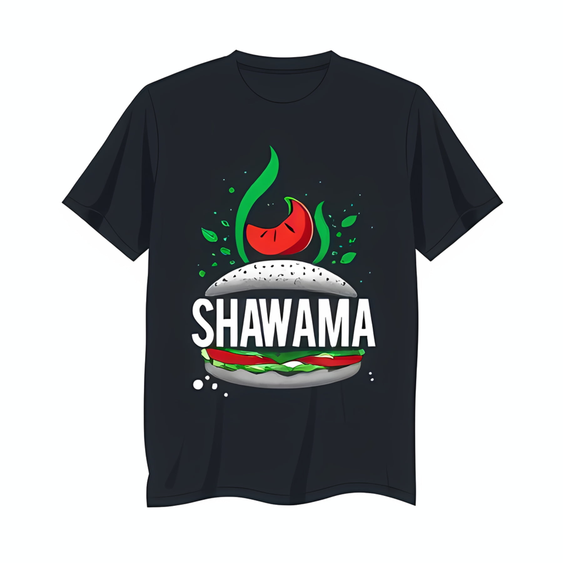 Black T-Shirt with Cartoon Shawarma Sandwich Graphic & 'SHAWAMA' Text ...