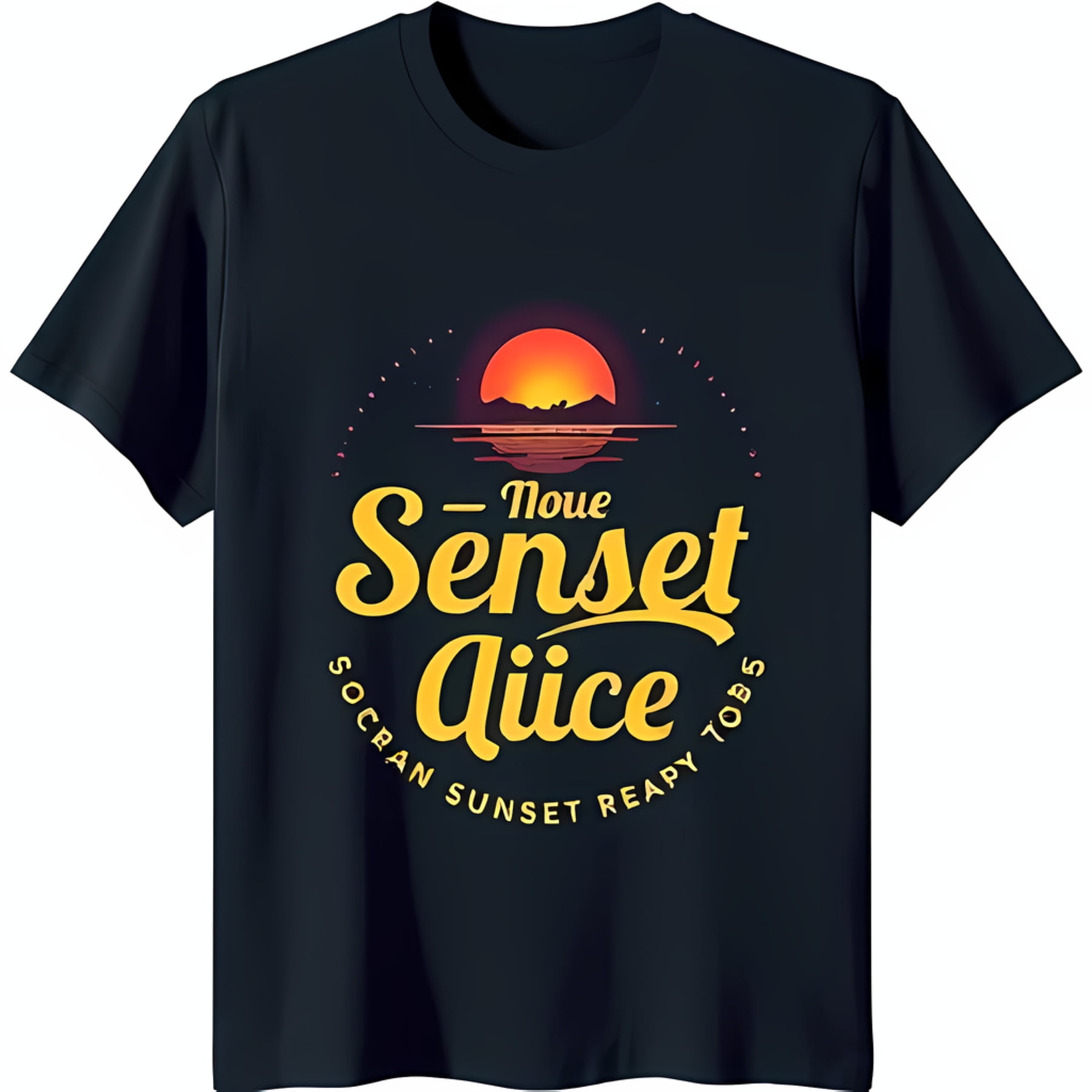 Black T-Shirt with Cartoon Sunset Graphic 'Sensei Qlice' in Cursive ...