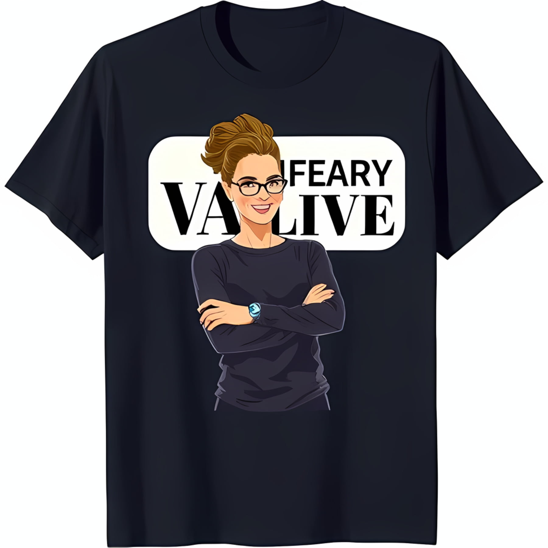 Black T-Shirt with Cartoon Woman and 'FEARY ' Graphic Design - Walmart.com