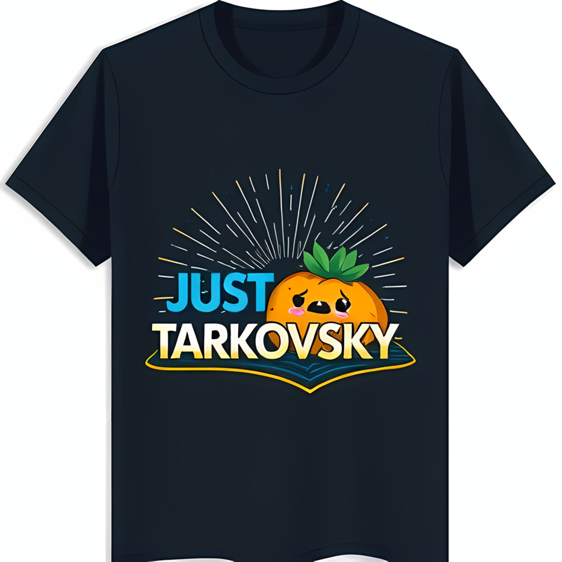 Black T-Shirt with Cartoon in Distress on Blue Water 'JUST TARKOVSKY ...