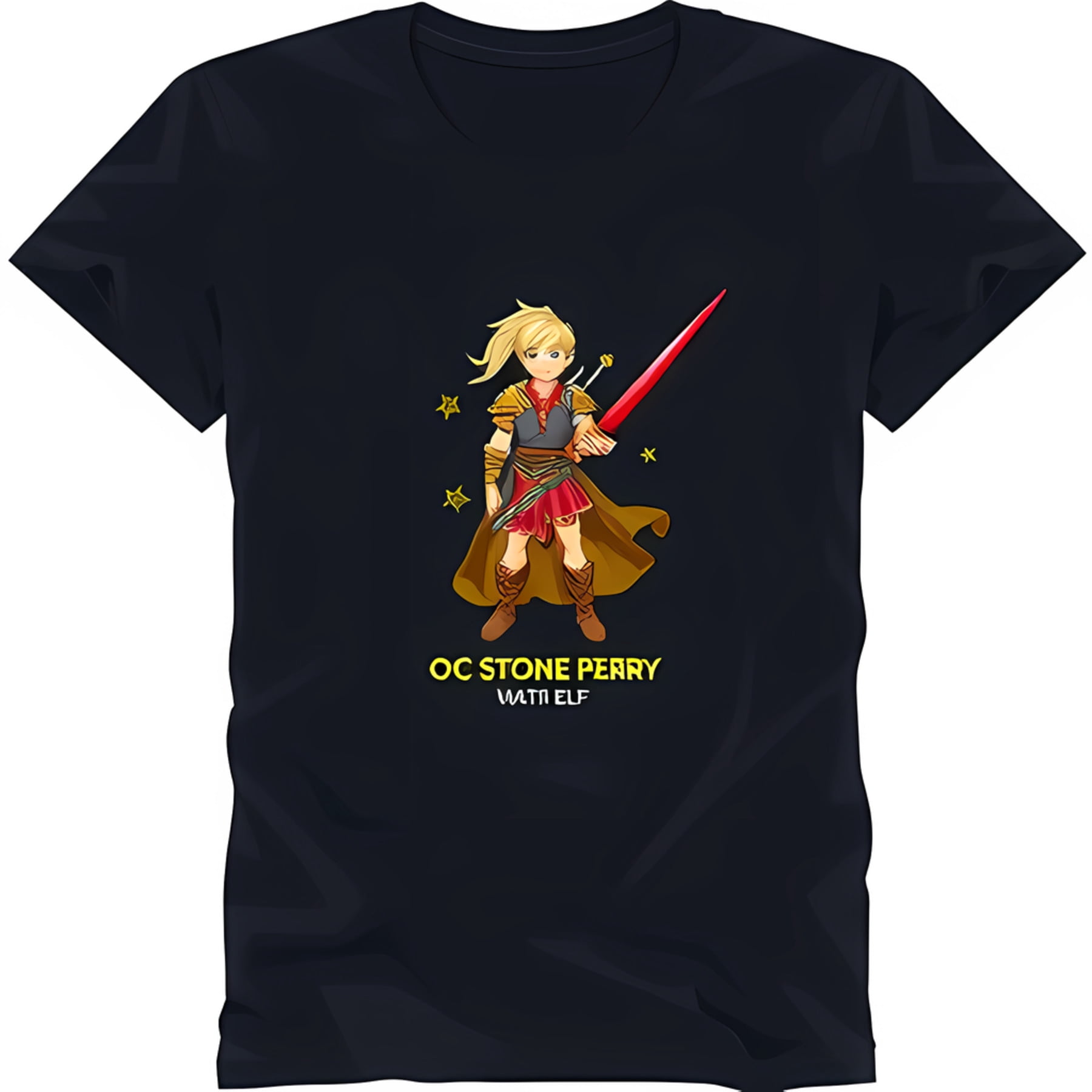 Black T-Shirt with Cartoon in Holding OC Stone Perry Wati Design ...