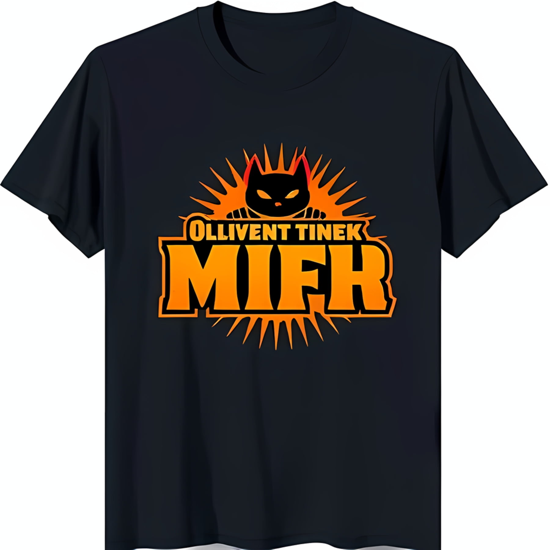 Black T-Shirt with Cat Graphic & Design 'Ollivent Tinek MIFK' - Walmart.com