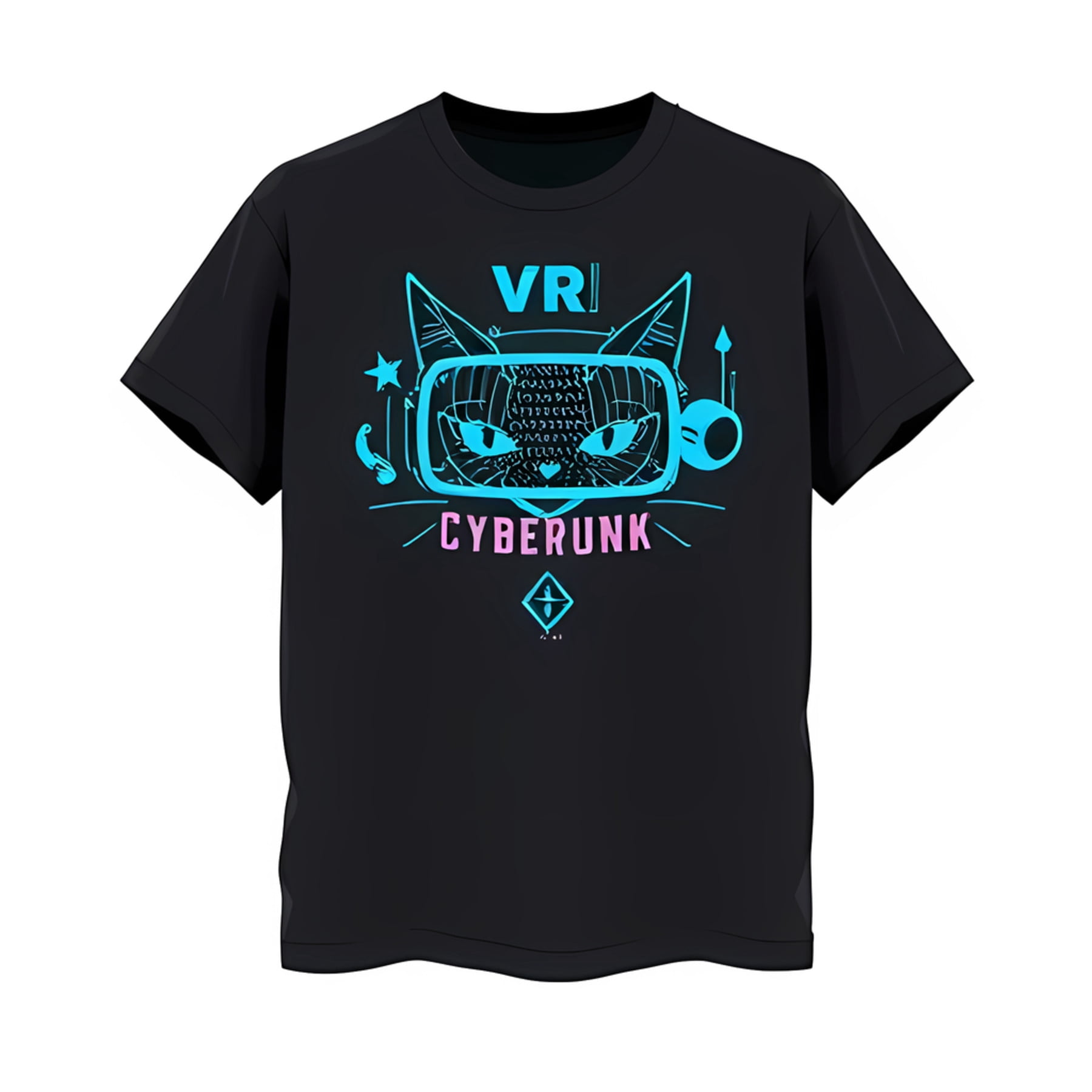 Black T-Shirt with Cat Graphic in TV Screen 'CYBERUNK' Design - Walmart.com