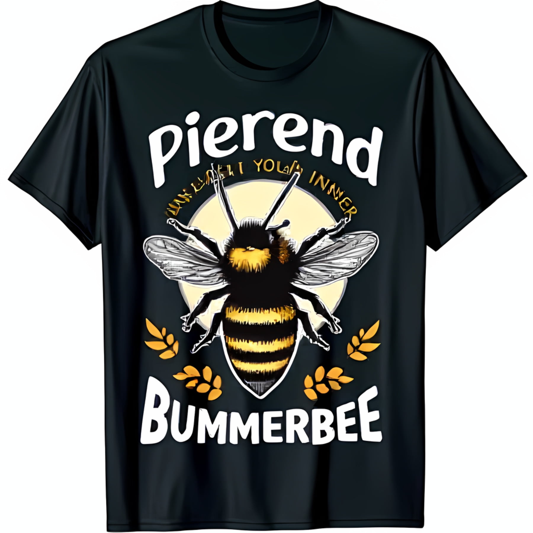 Black T-Shirt with Center Bee Design Wheat Stalks and 'bummerbee' Text ...