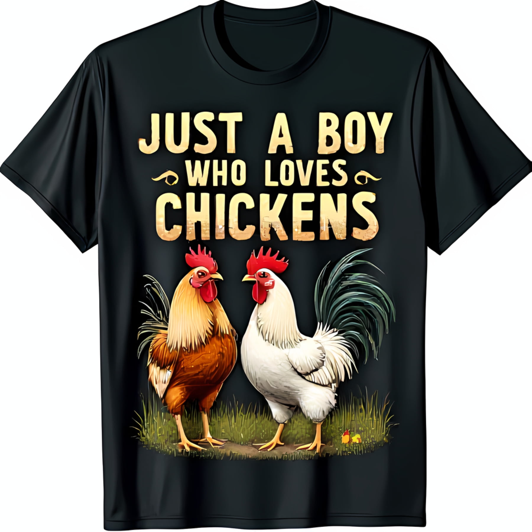Black T-Shirt with Charming Rooster Design Just a Boy Who Loves ...