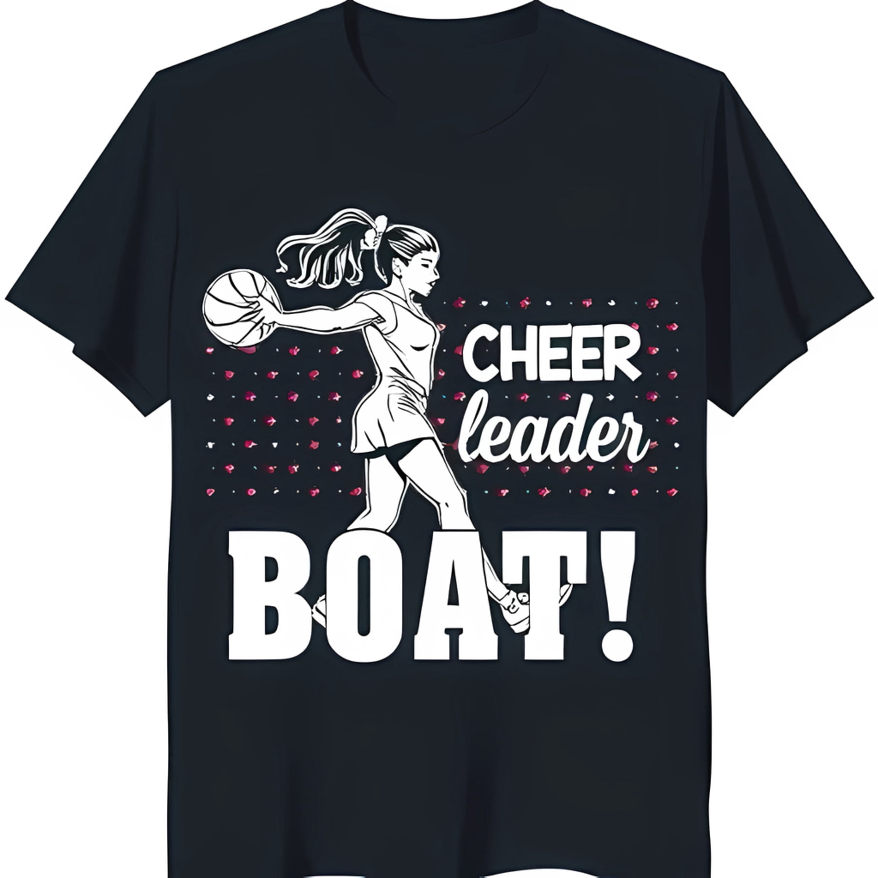 Black T-Shirt with Cheerleader Dribbling & Heart Graphic - Walmart.com