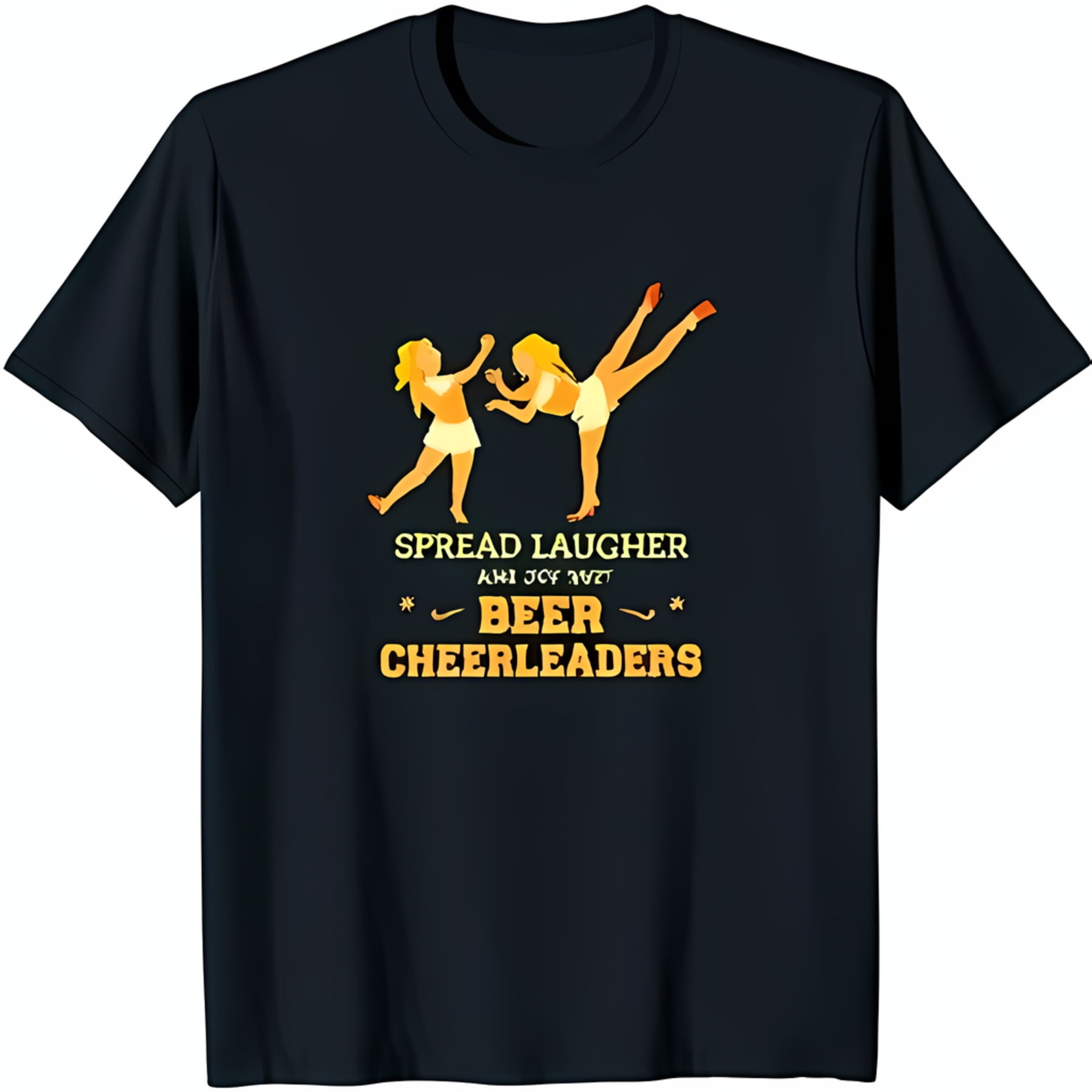 Black T-Shirt with Cheerleader Graphic: 'Spread Laughter and Joy With ...