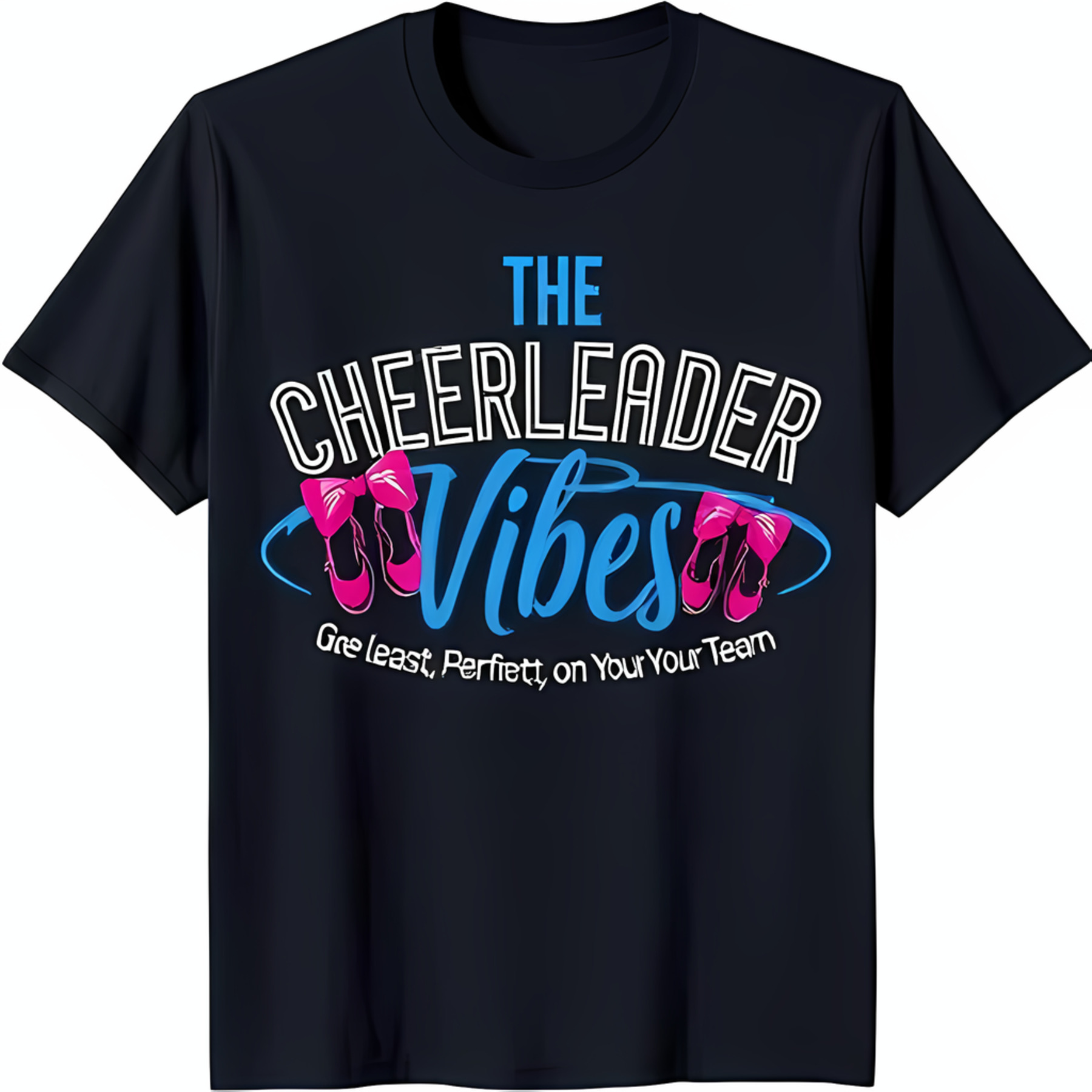 Black T-Shirt with Cheerleader Vibes Graphic & Bow Design for Your Team ...