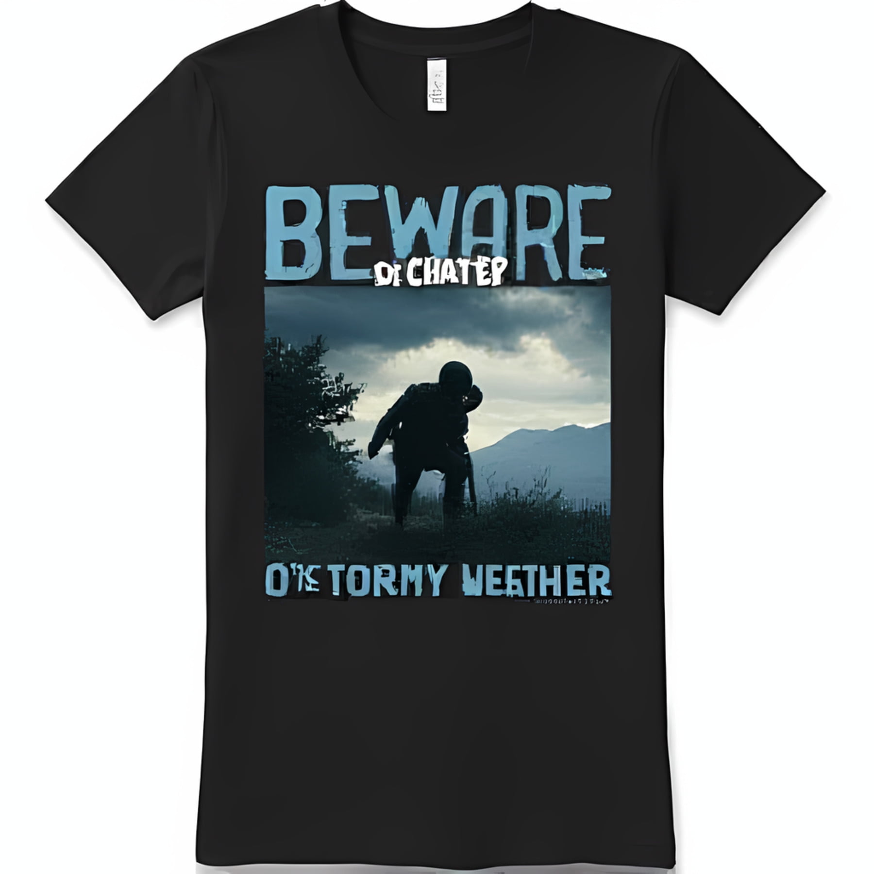 Black T-Shirt with Chilling Graphic Hooded in Nature Beware of Chatter ...
