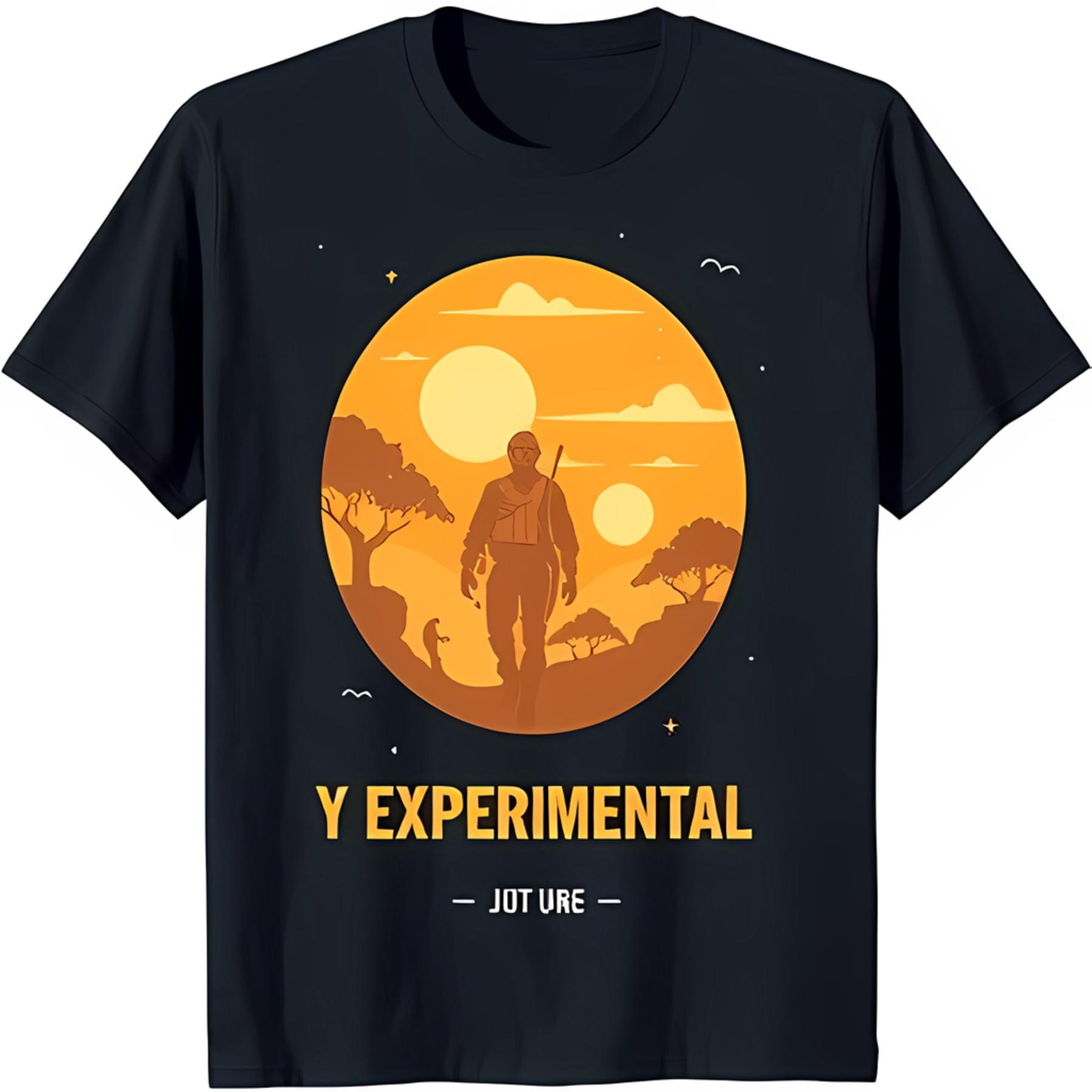 Black T-Shirt with Circle Design Walking Among Trees & 'Y EXPERIMENTAL ...