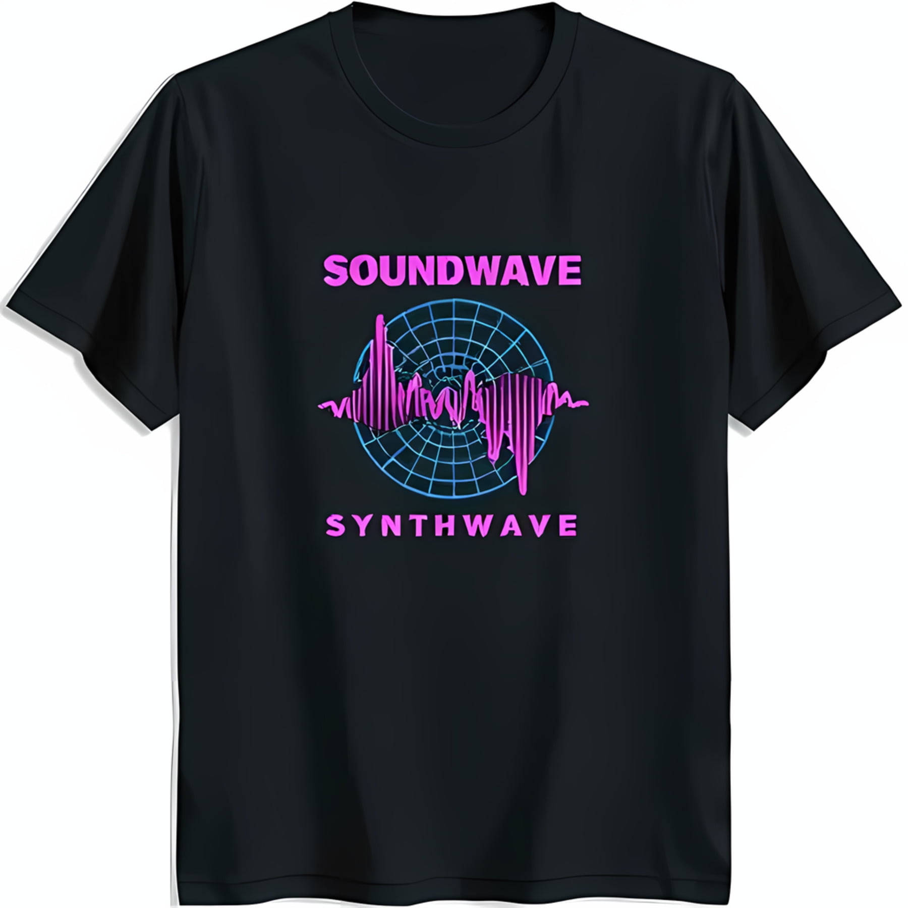 Black T-Shirt with Circular Graphic & Pink Sound Waves Soundwave ...
