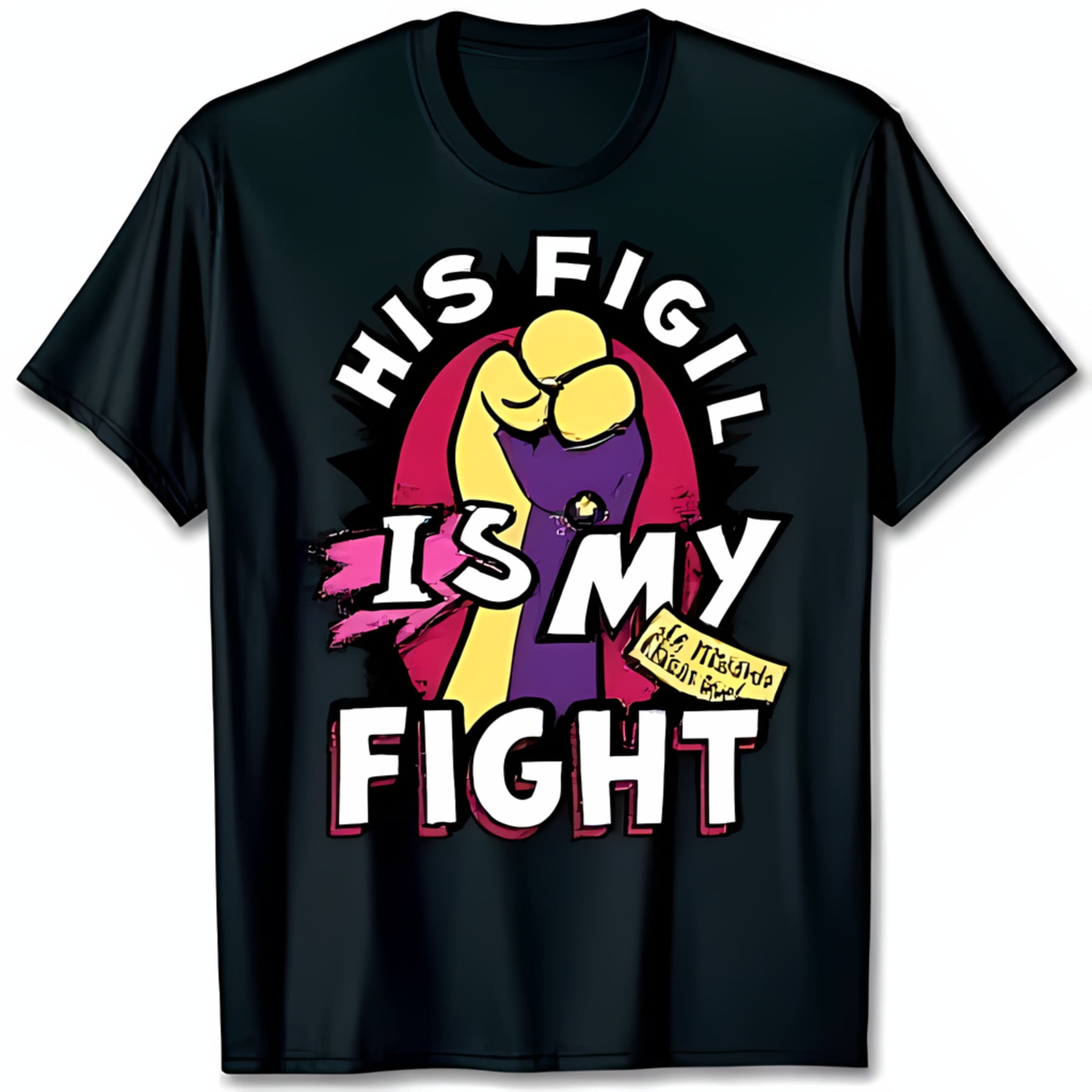 Black T-Shirt with Clenched Fist Graphic & His Fight is My Fight Design ...