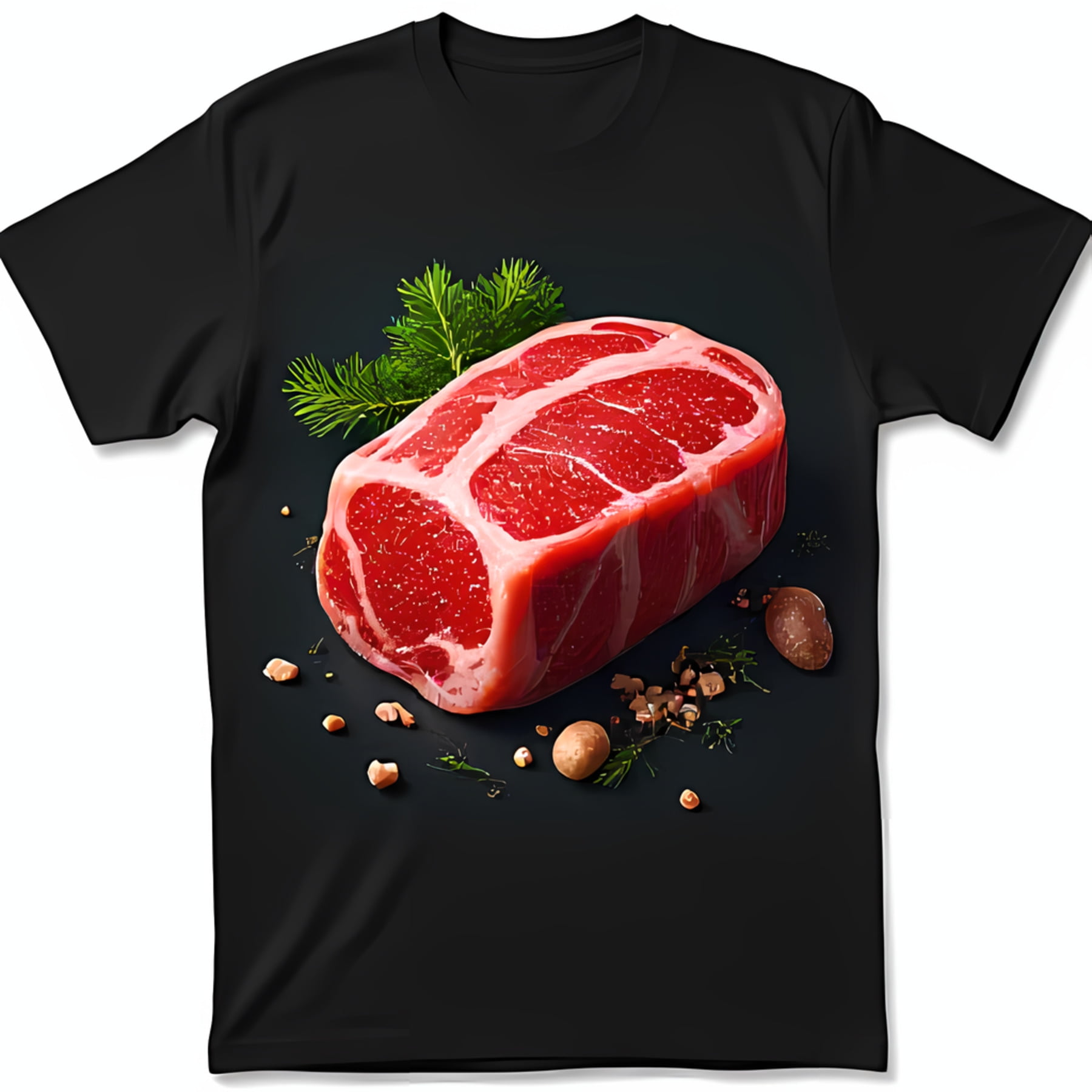 Black T-Shirt with Close Up Steak Photo Detailed Meat & Marbled Fat ...